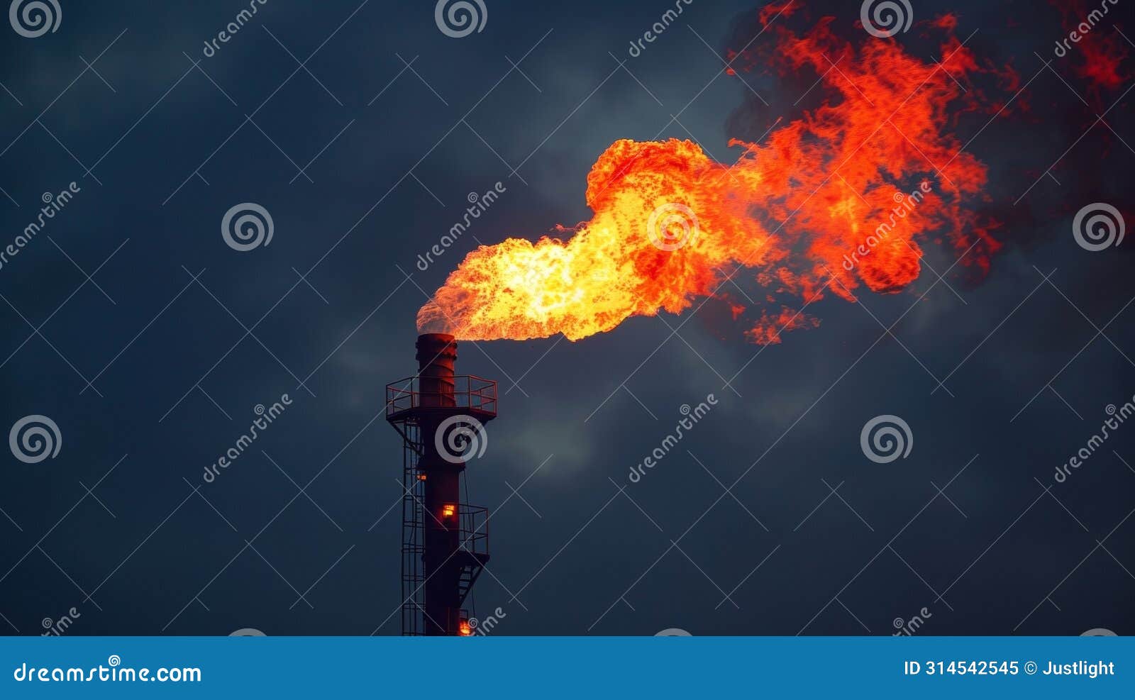 A Flare Stack Burning Off Excess Natural Gas Creating a Bright Flame ...