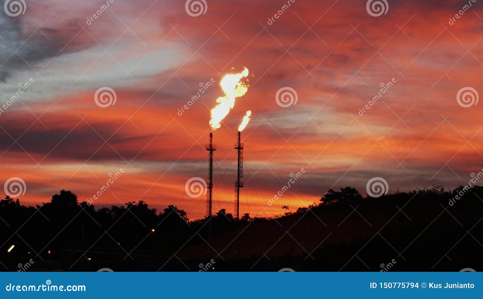 Flare Stack with Sunset View Stock Photo - Image of view, goldsunset ...