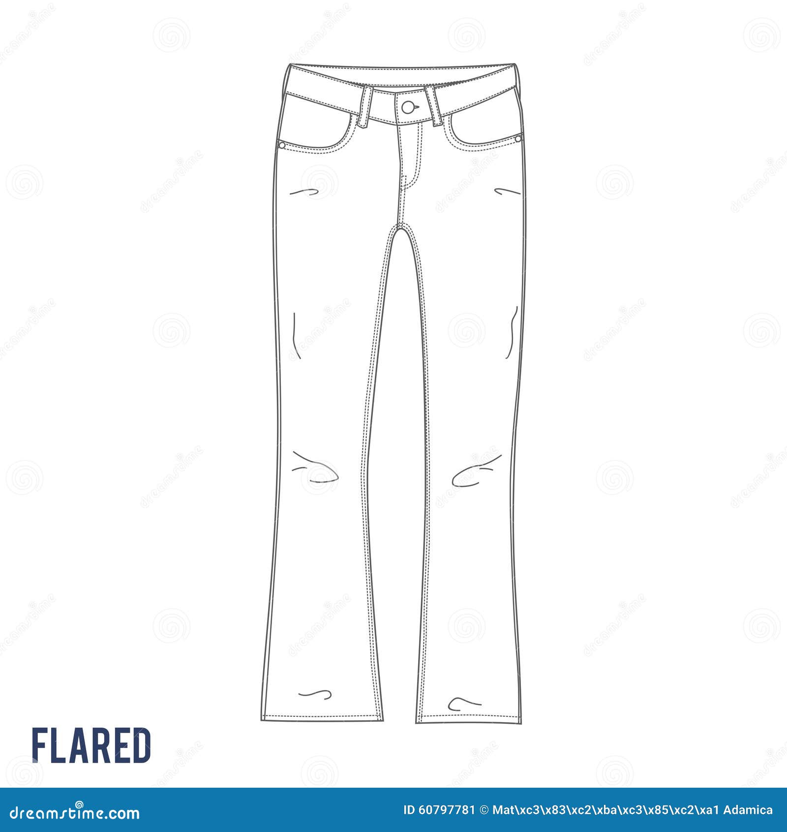 Flared Jeans Pants Technical Fashion Illustration, Blue Design. Denim ...