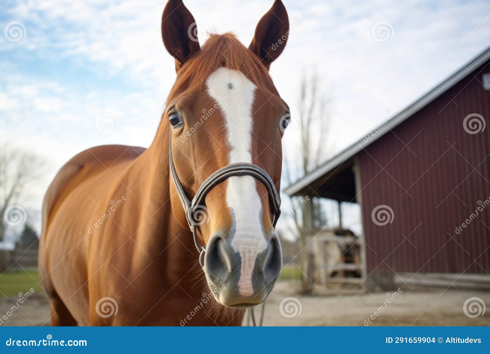 Flared Nostrils of a Horse with a Barn Background Stock Photo - Image ...