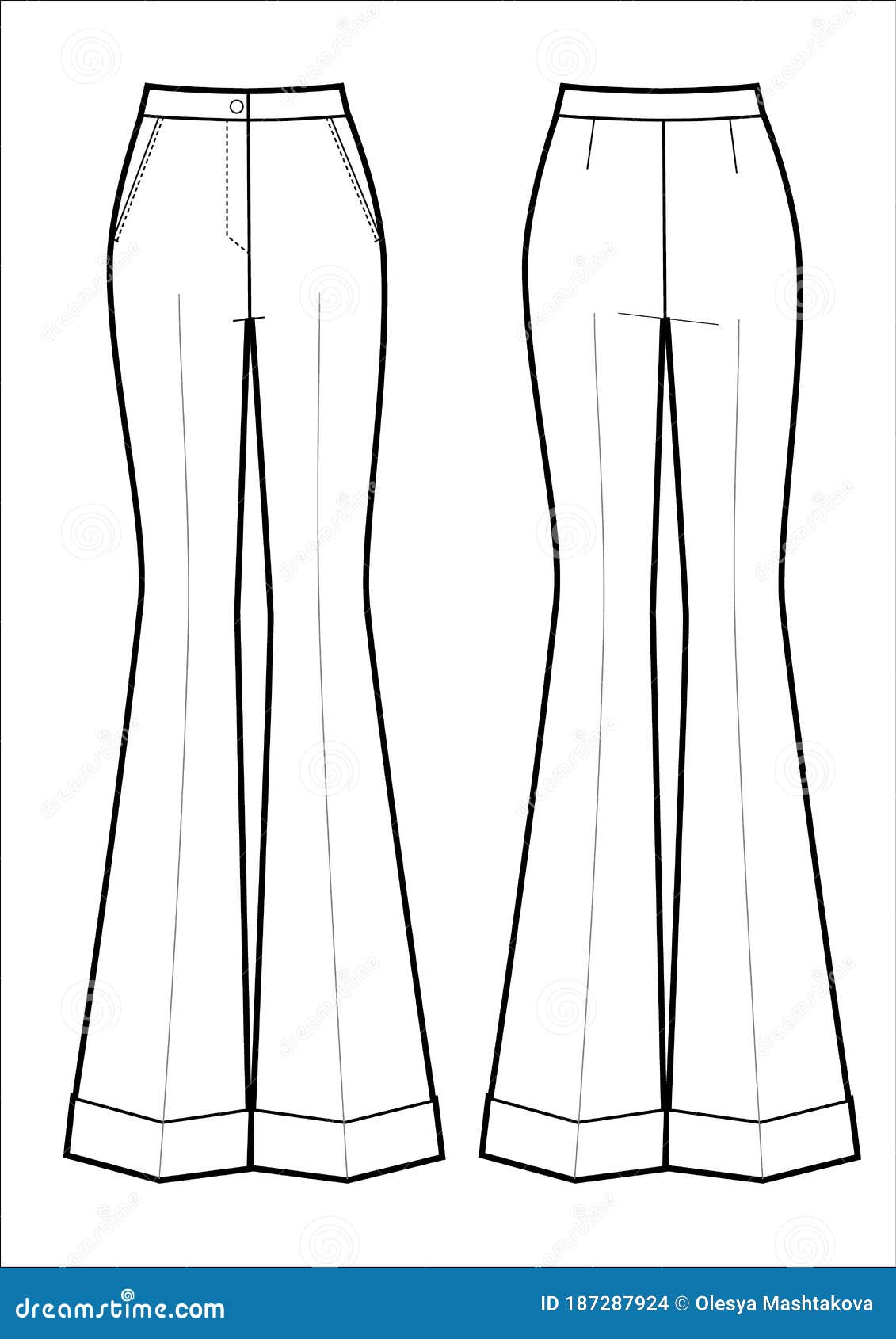 Flared Pants Isolated, Front and Back Stock Illustration - Illustration ...