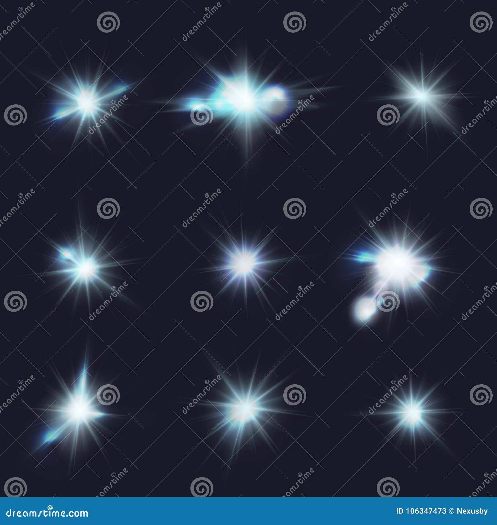 Flares, Blue Flashes, Vector Light Effects Stock Vector - Illustration ...