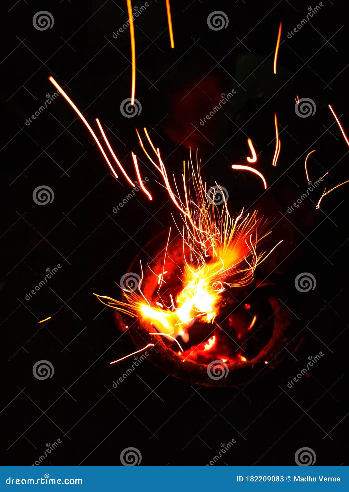 Flaring Fire Particles from Burning Firecoals Stock Image - Image of ...