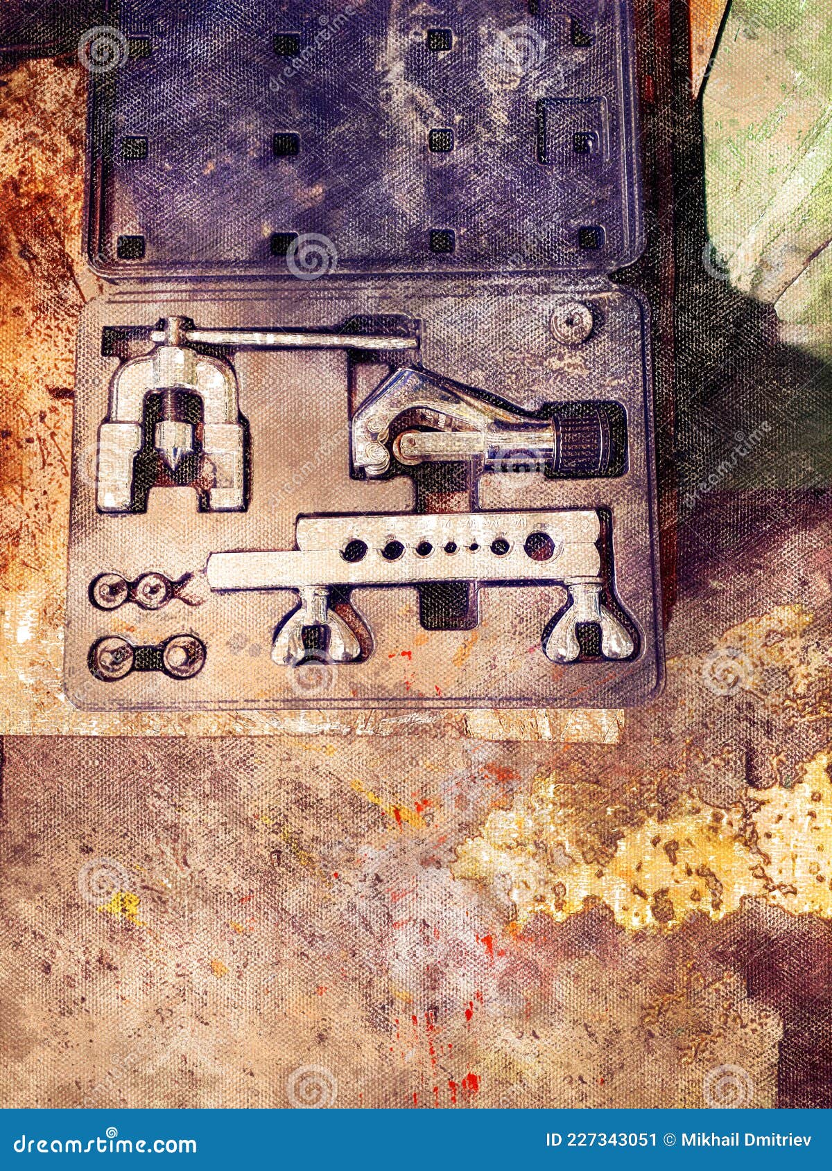 Flaring Tool Kit with Pipe Cutter. Toolbox Lies on the Workbench Stock ...