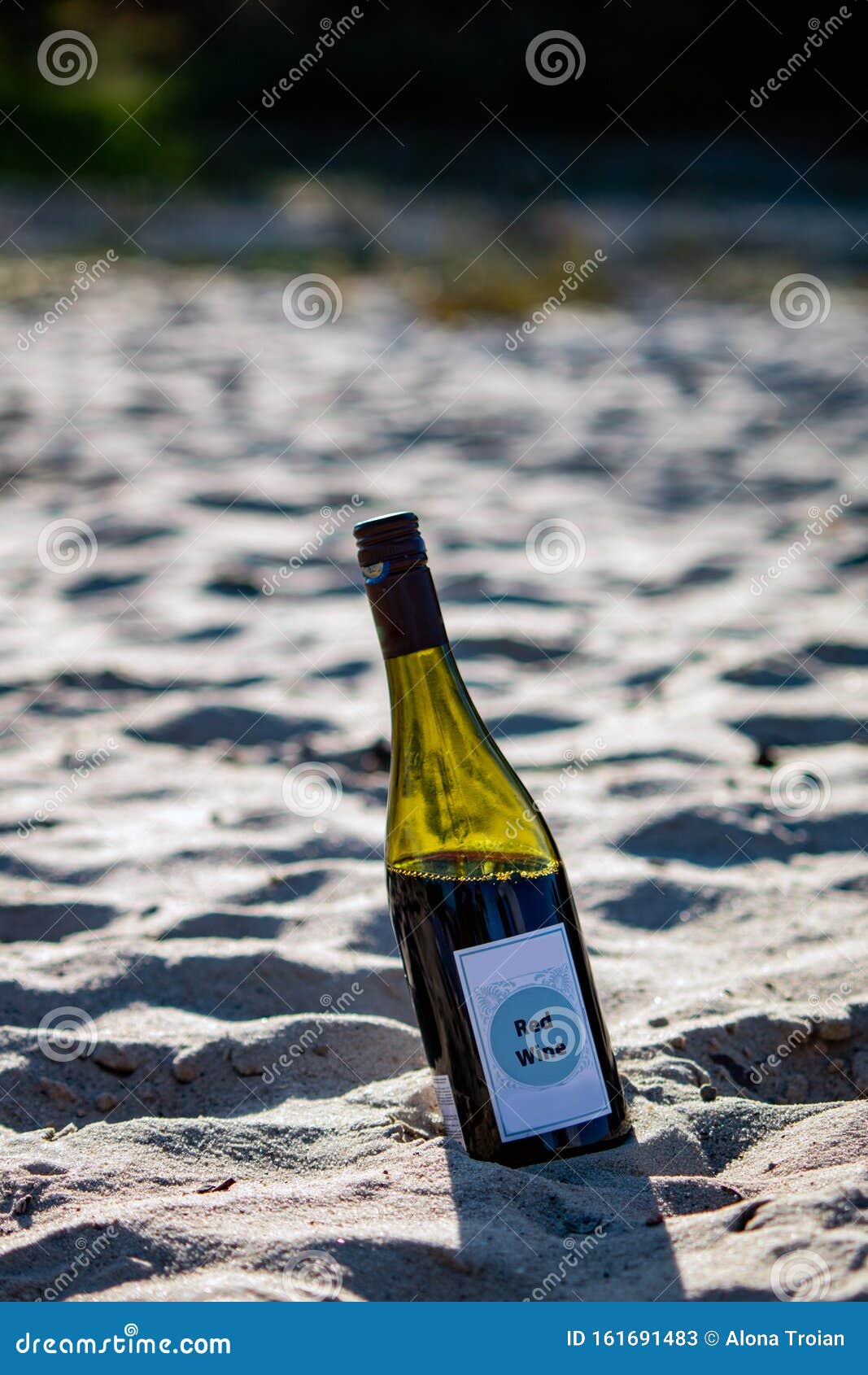 Flasche Rotwein am Strand stockbild. Bild von alkohol - 161691483