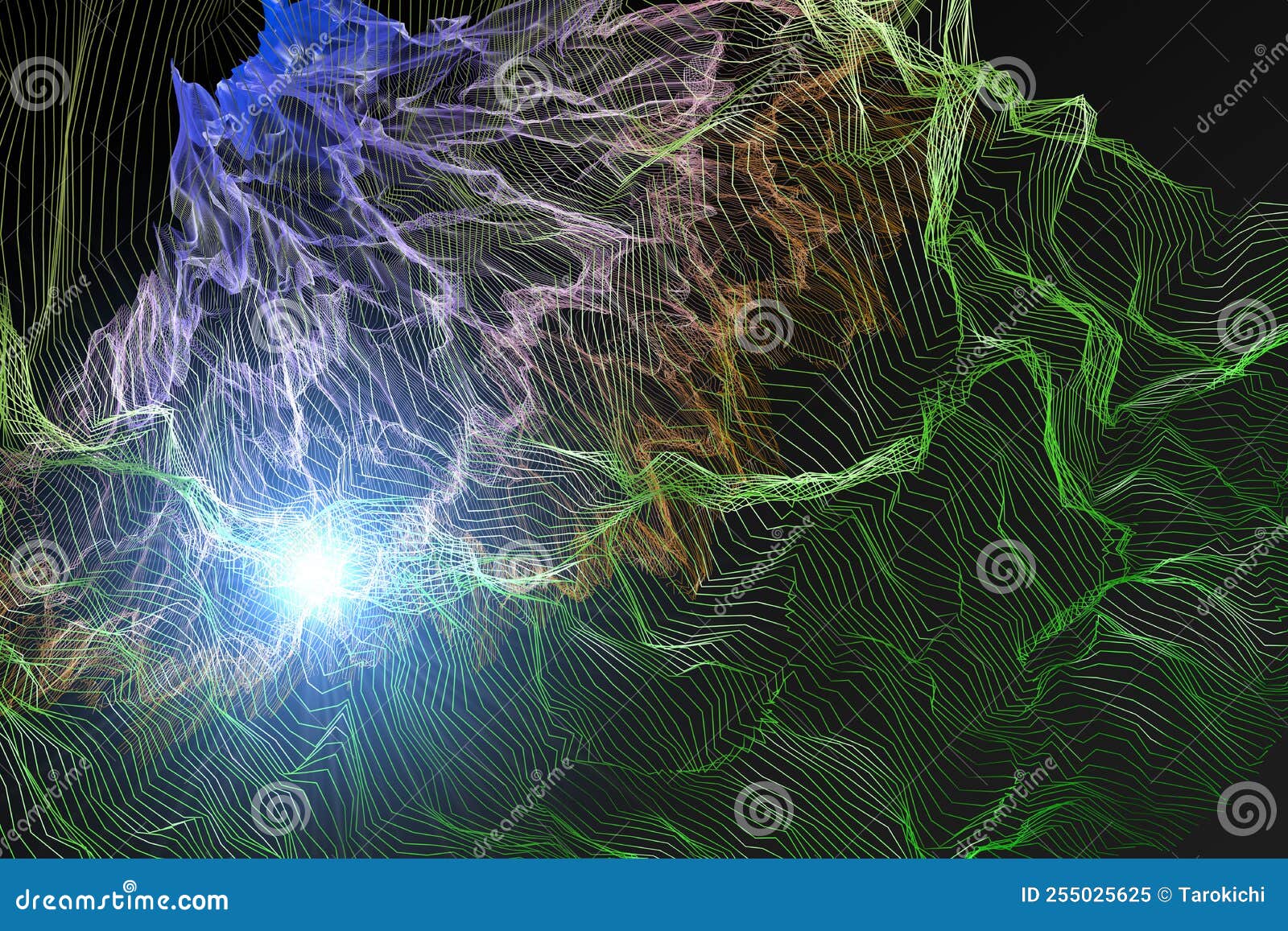 Flash of Blue. Green Net. Futuristic Image. Different Dimensional Space ...