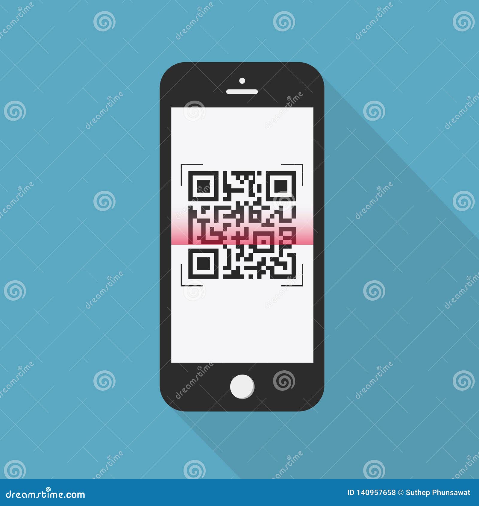 Flash Design with Long Shadow the Smart Phone with QR Code on Screen ...