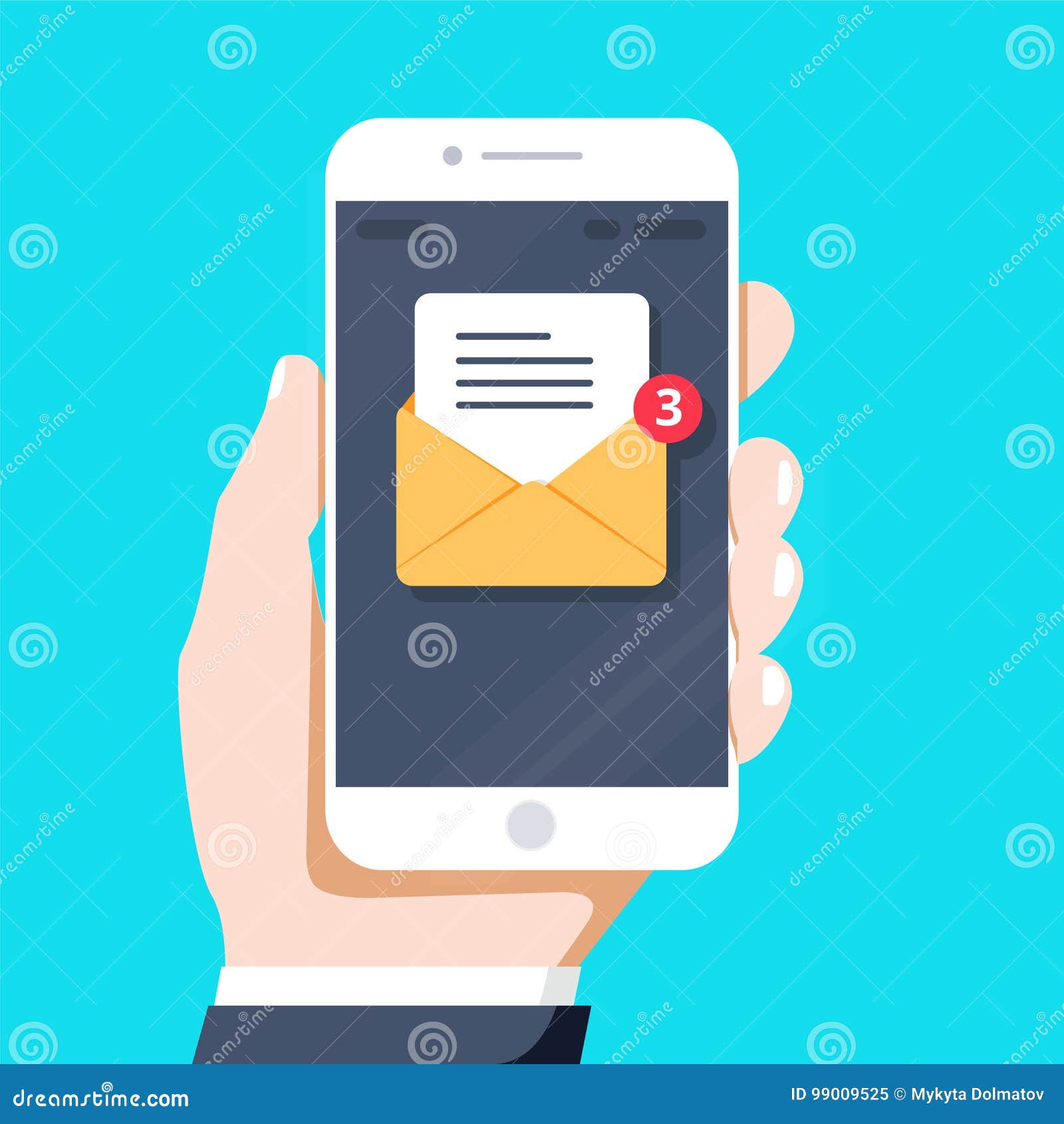 Flash Design Style Hand Holding the Smartphone with E-mail Application ...