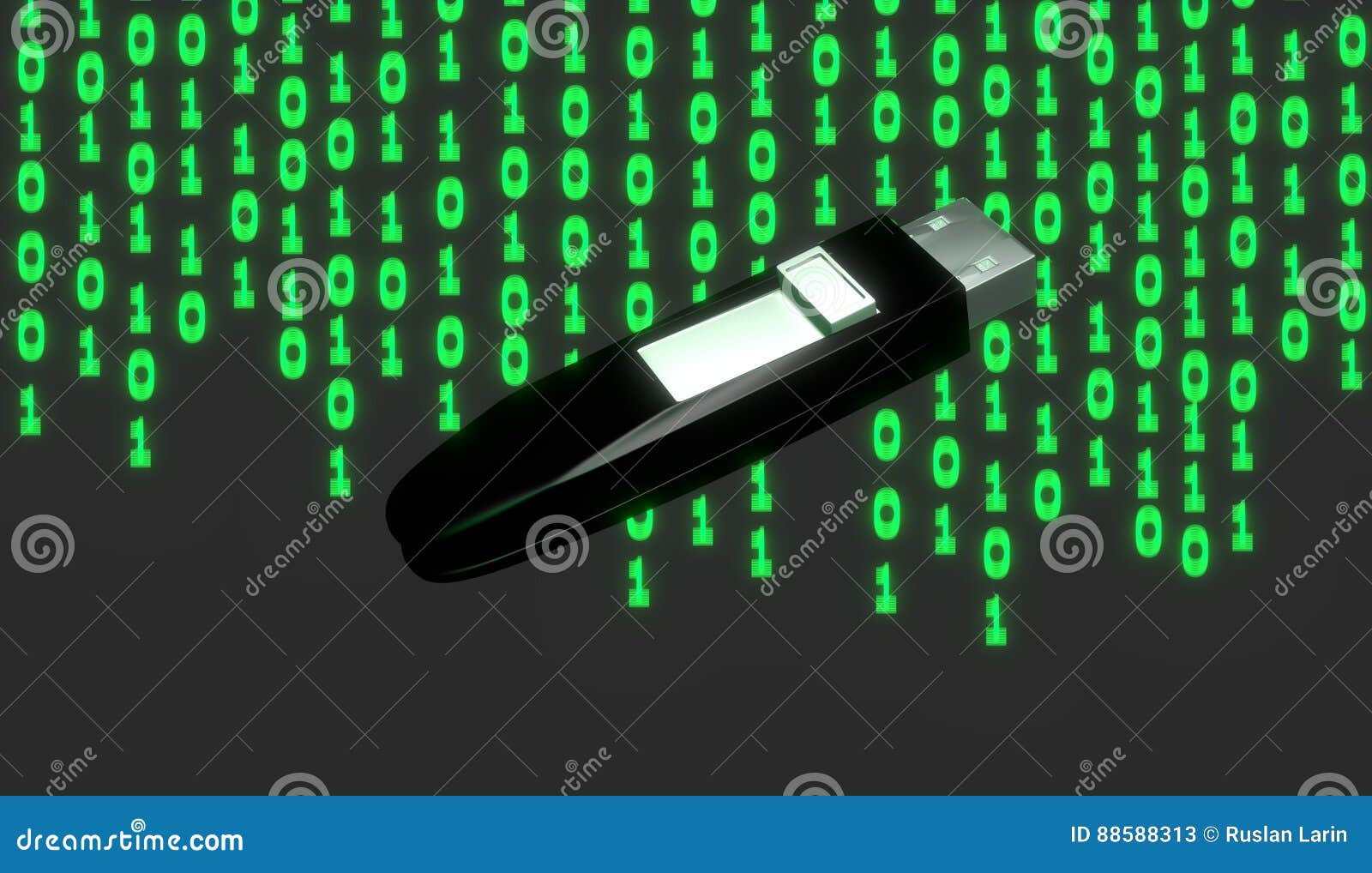 Flash Drive with Binary Code Background Stock Illustration ...