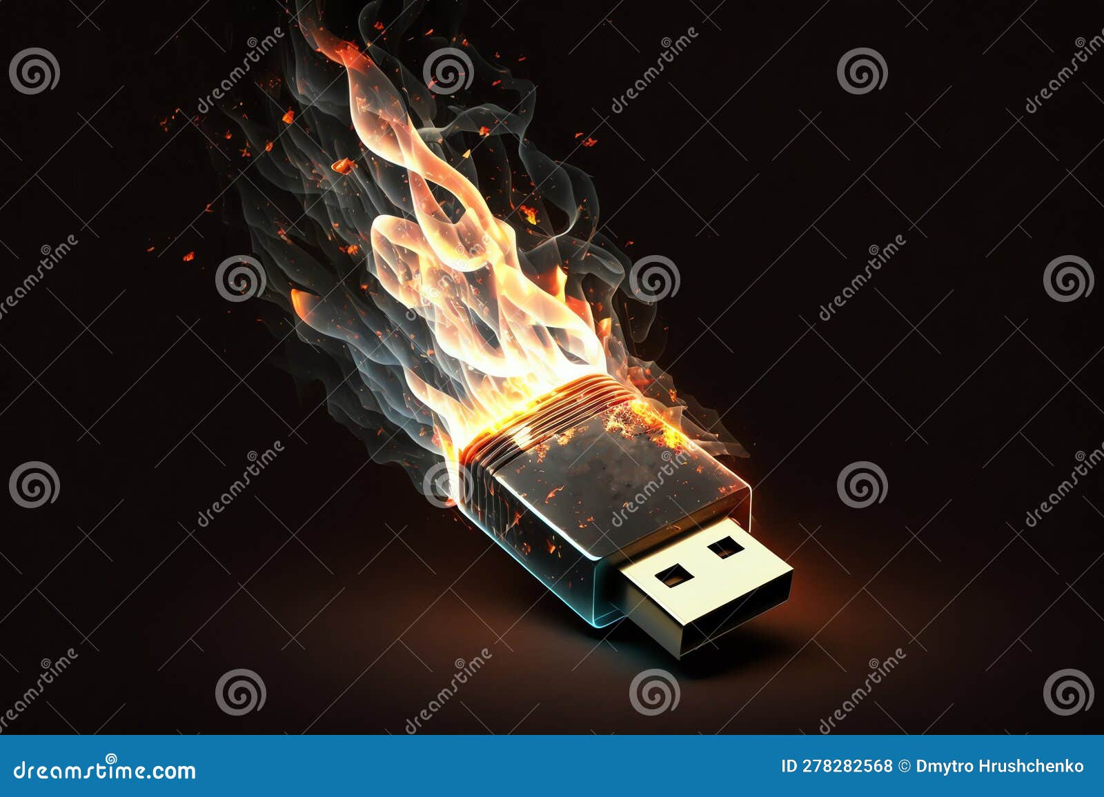 Flash Drive Burning. Fast Flash Drive in Fire. Data Destruction Concept ...