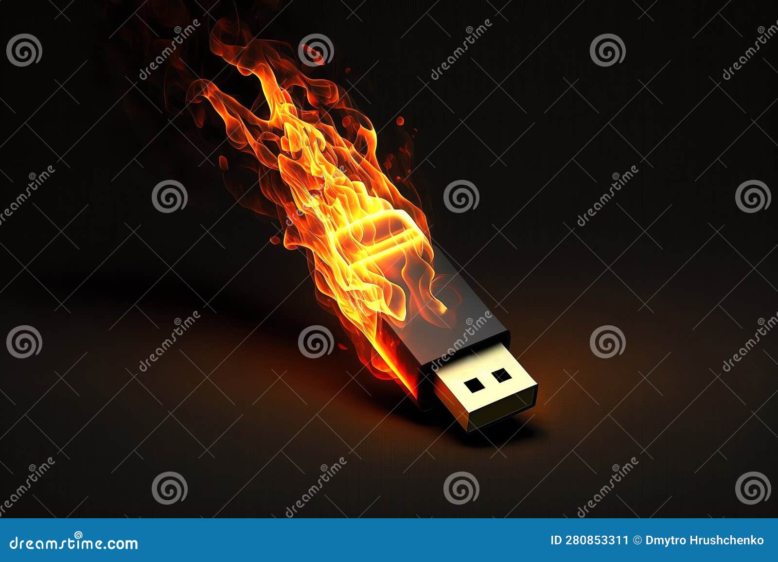 Flash Drive Burning. Fast Flash Drive in Fire. Data Destruction Concept ...