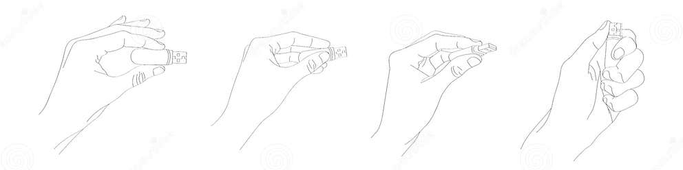 Flash Drive in Hand Set Drawn Sketch Stock Vector - Illustration of ...