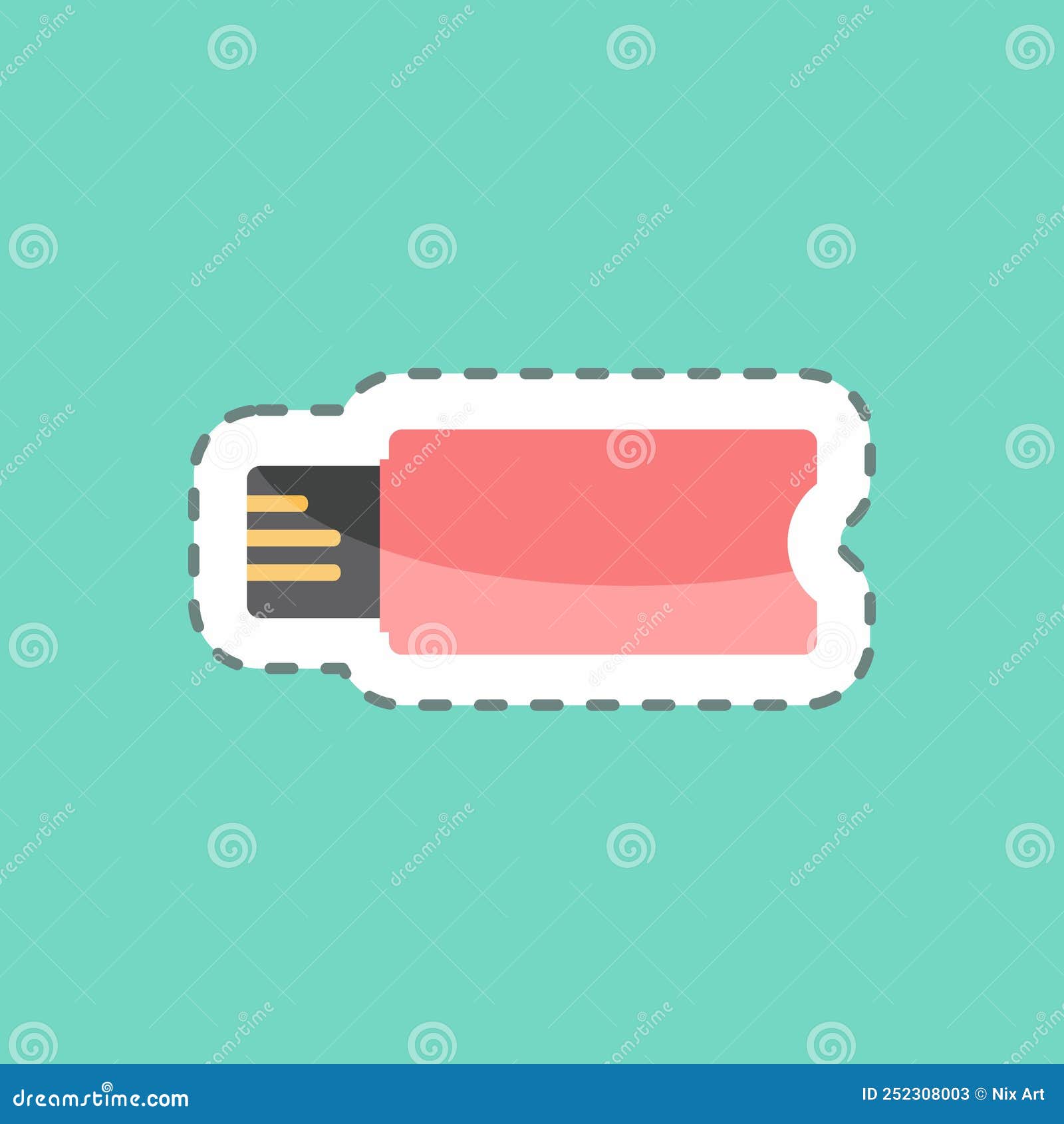 Flash Drive Sticker in Trendy Line Cut Isolated on Blue Background ...