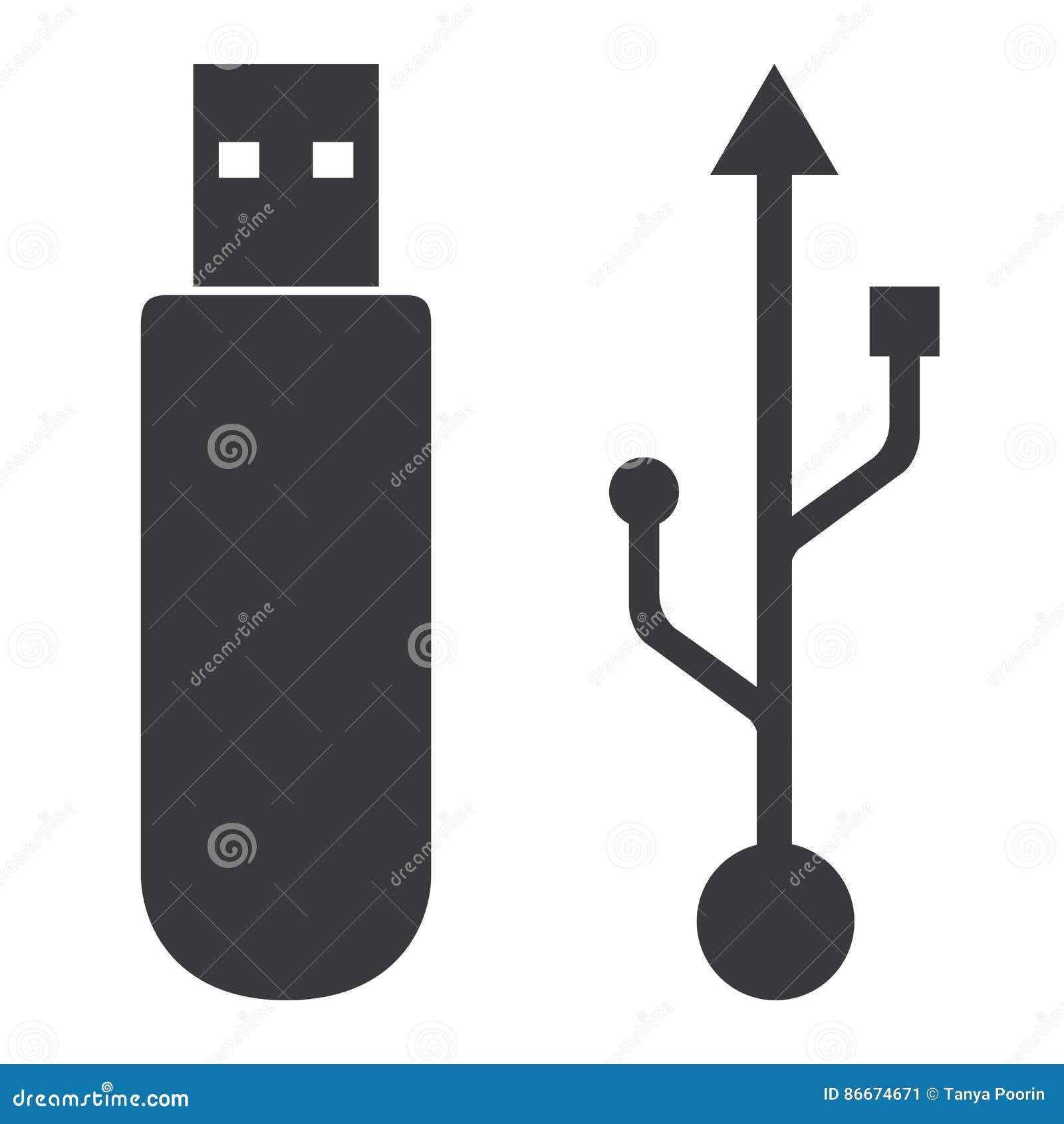 Flash Drive USB Memory Icon on White Background. Editorial Photo ...