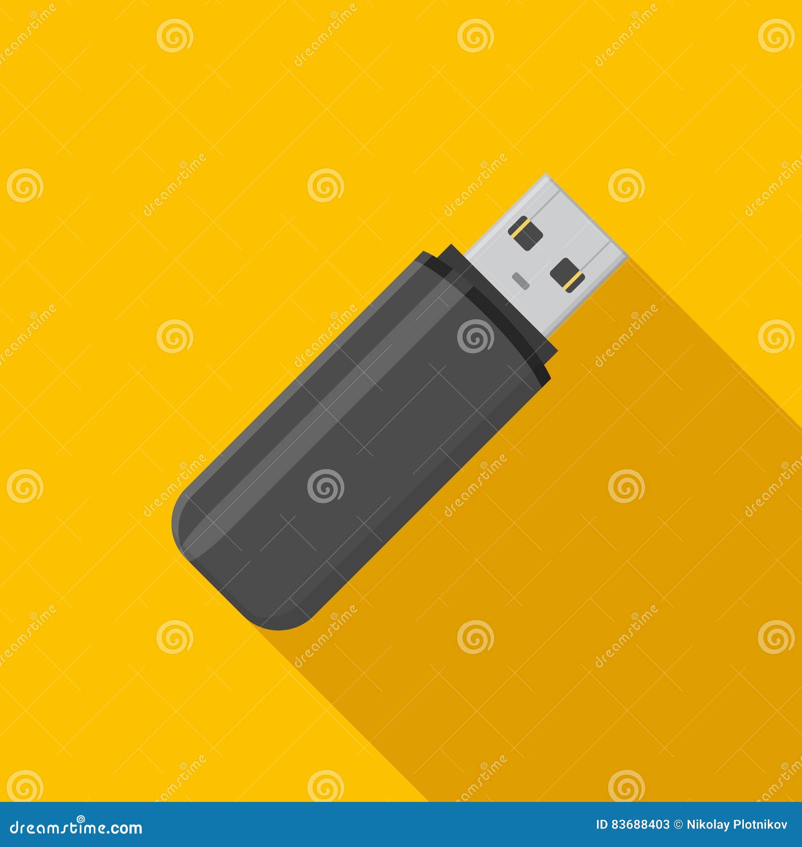 Flash Drive USB Memory Stick Icon on Yellow Background. Stock ...