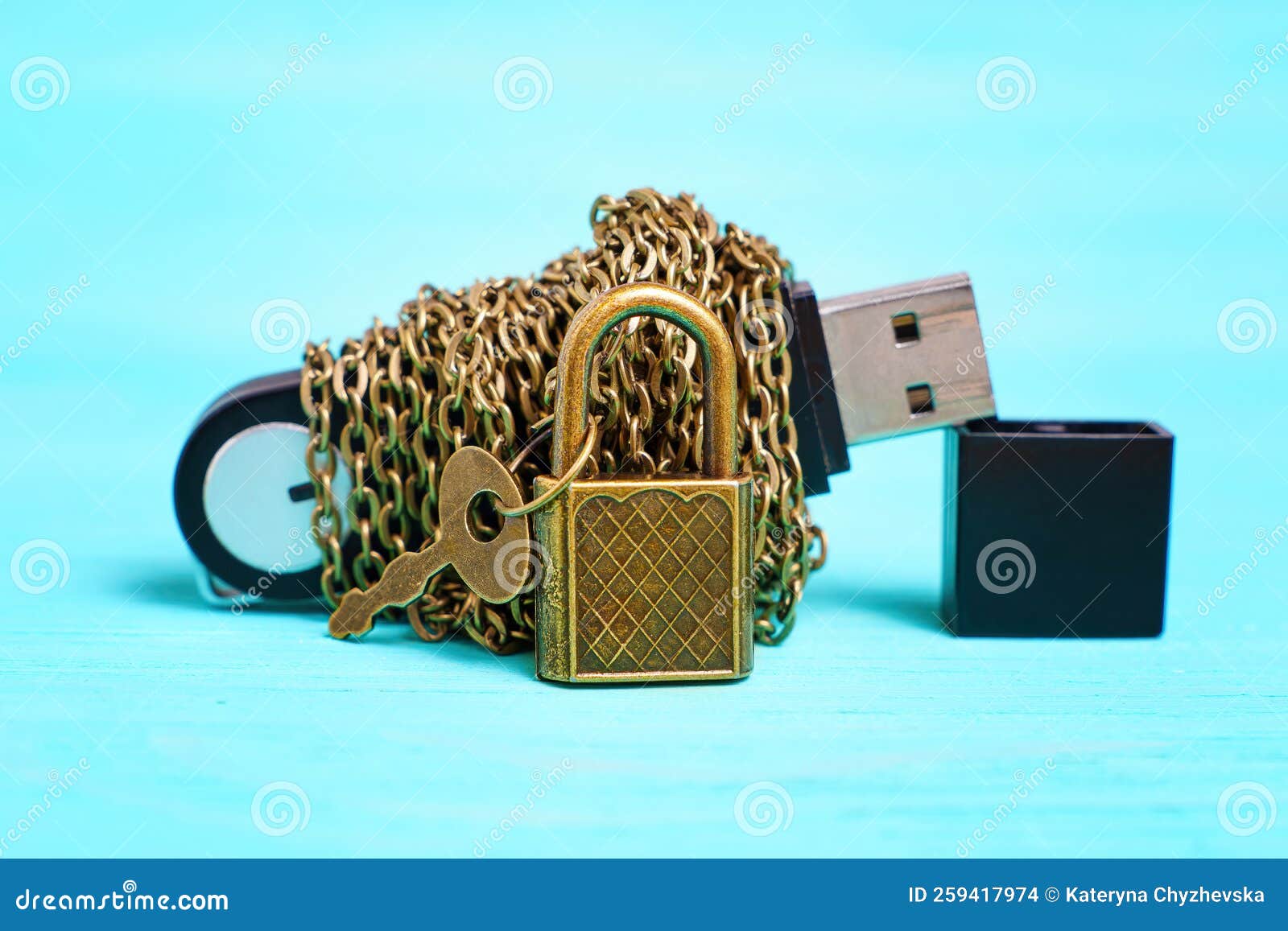 Flash Drive Wrapped in Chains and Keyed Padlock Stock Photo - Image of ...