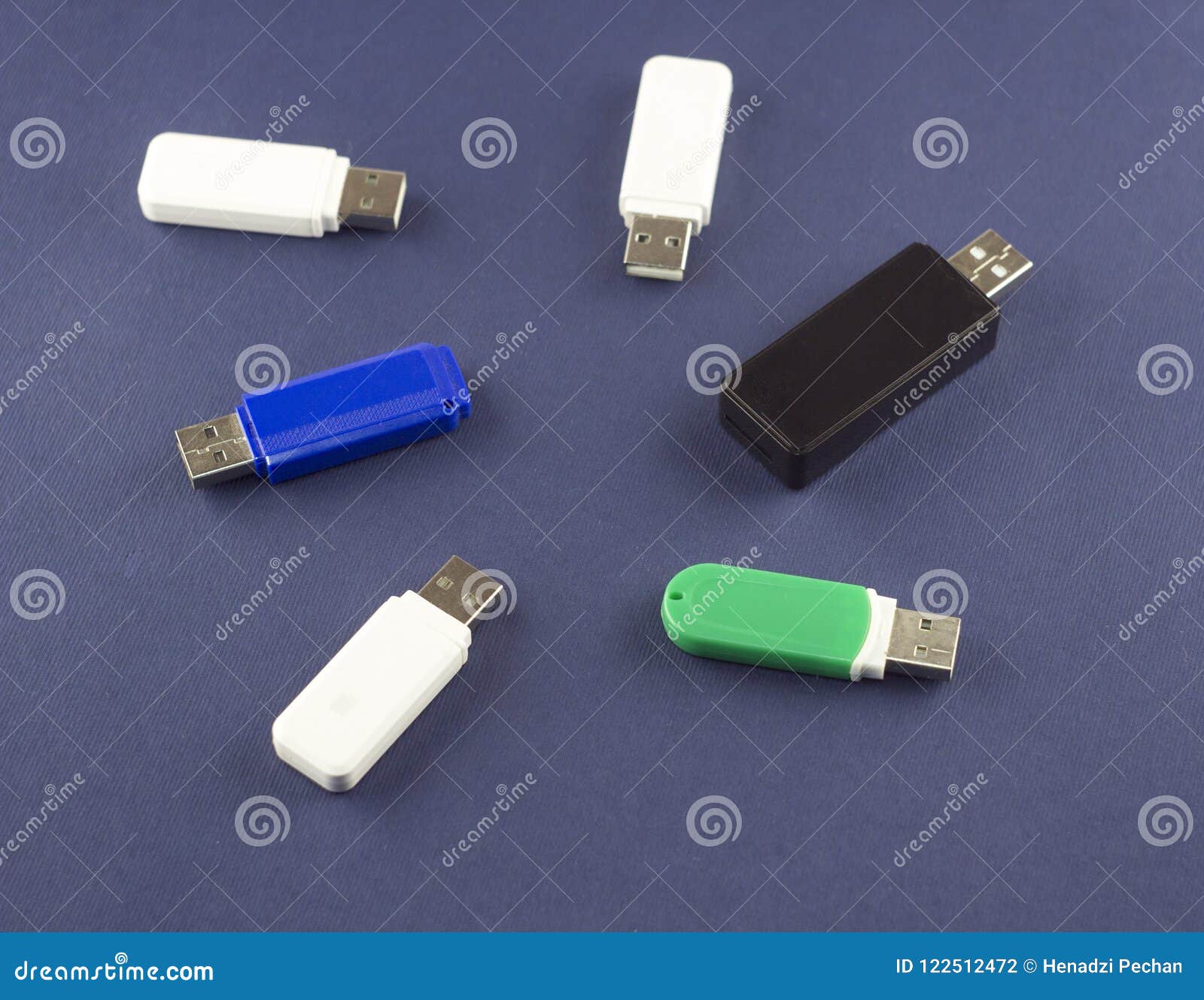 Flash Drives of Different Colors on a Blue Background Usb Stock Photo ...