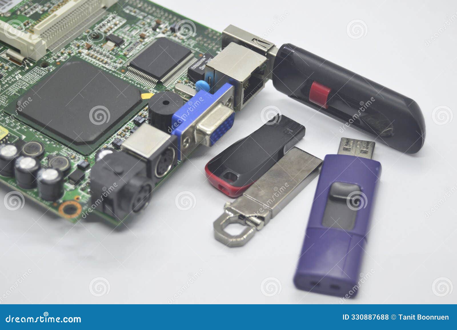 Flash Drives, Many Shapes, Old Condition, Placed on a White Background ...