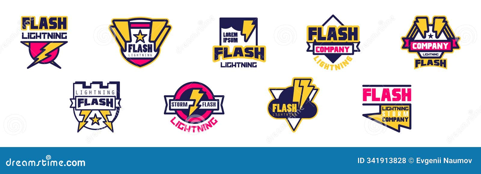 Flash Lightning Company Logo and Label Vector Set Stock Illustration ...