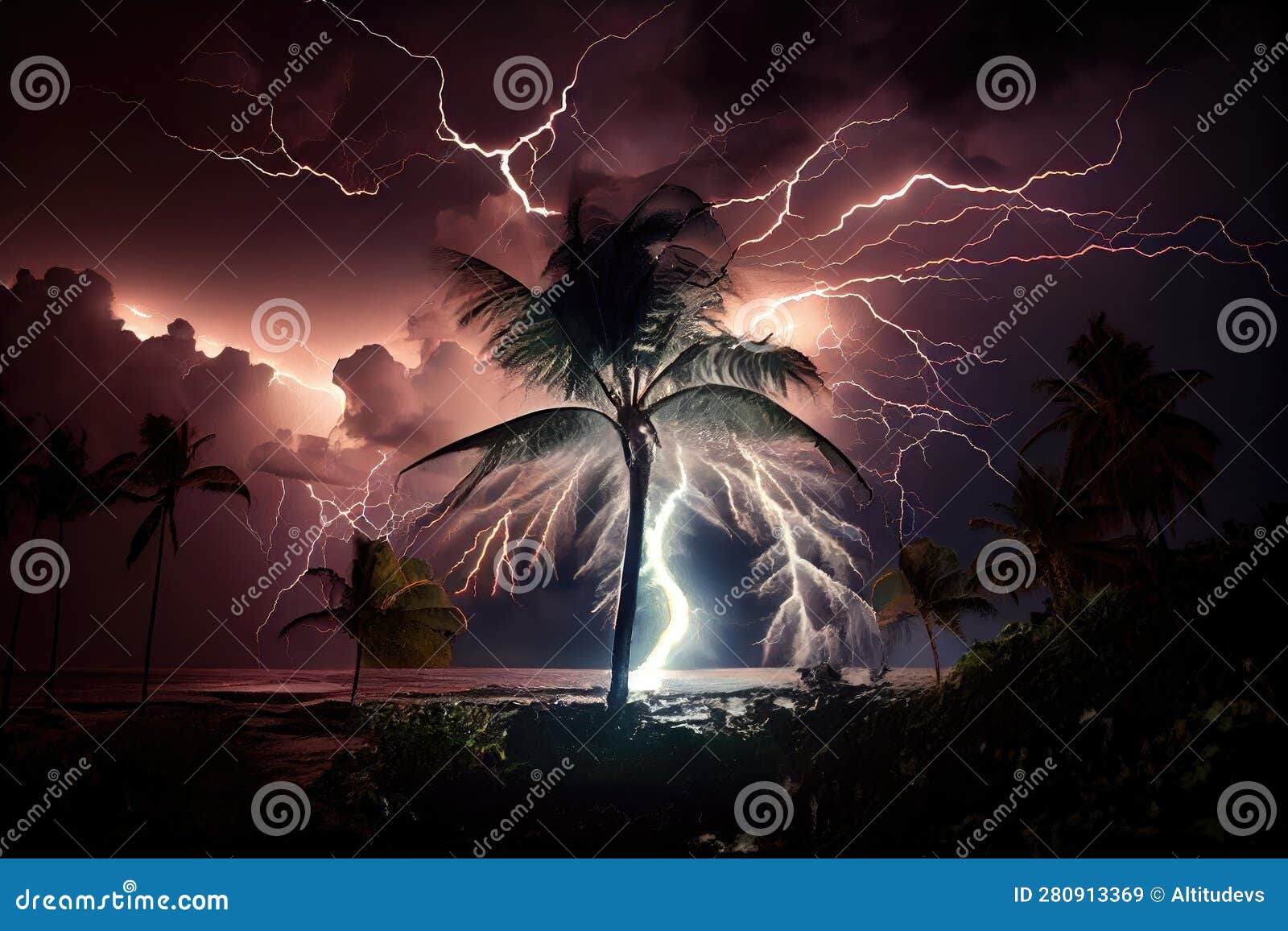 Flash of Lightning in the Eye of Tropical Cyclone Stock Illustration ...