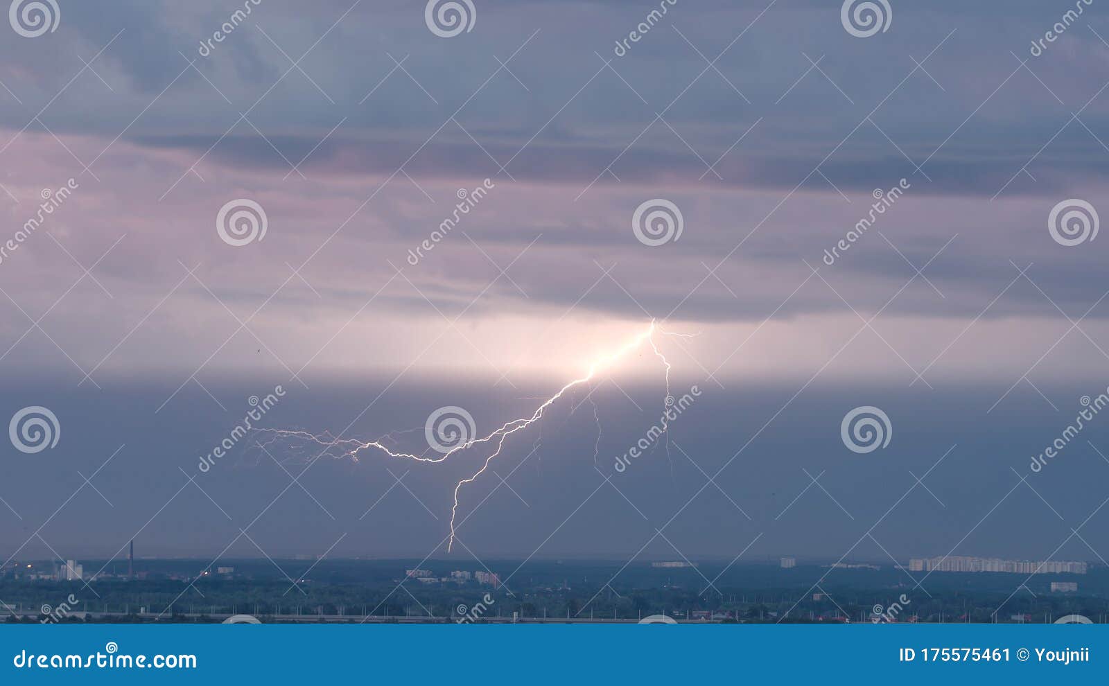 Flash of Lightning Over a Town Stock Image - Image of weather, dramatic ...
