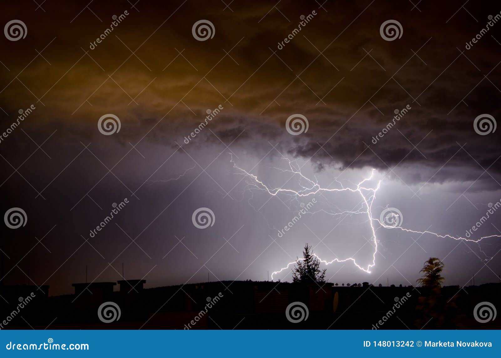 Lightning on the Sky during Summer Storm with Heavy Clouds Stock Photo ...