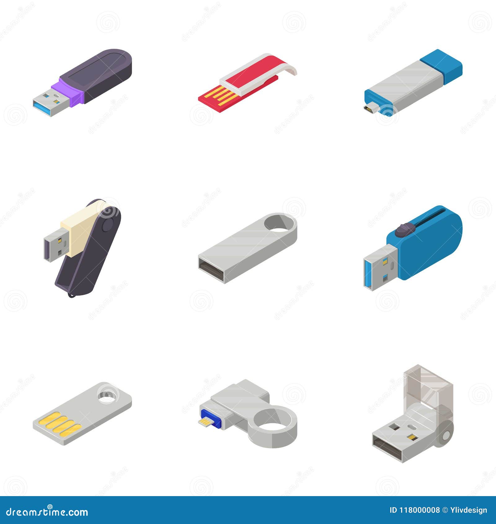 Flash Memory Icons Set, Isometric Style Stock Vector - Illustration of ...