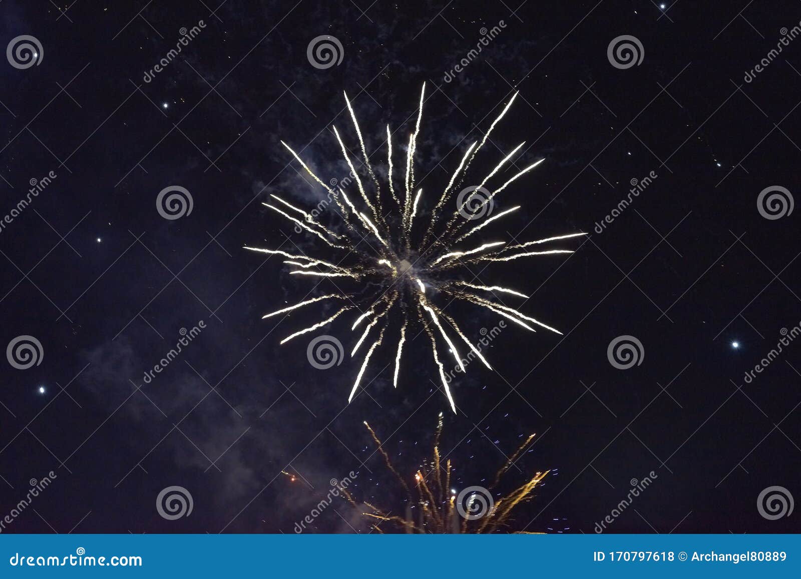 A Flash of Plain White Fireworks. in the Night Sky Stock Photo - Image ...
