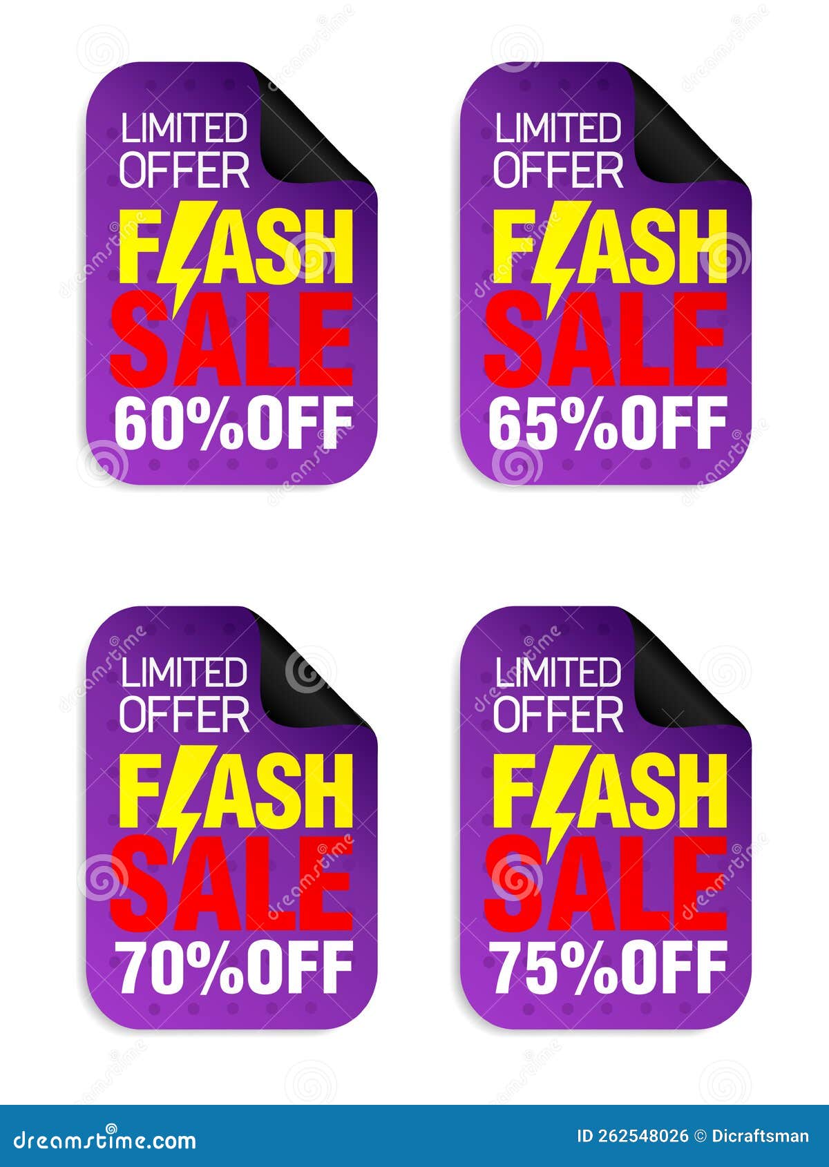 Flash Sale Sticker Set. Limited Offer, Sale 60 , 65 , 70 , 75 Off Stock ...