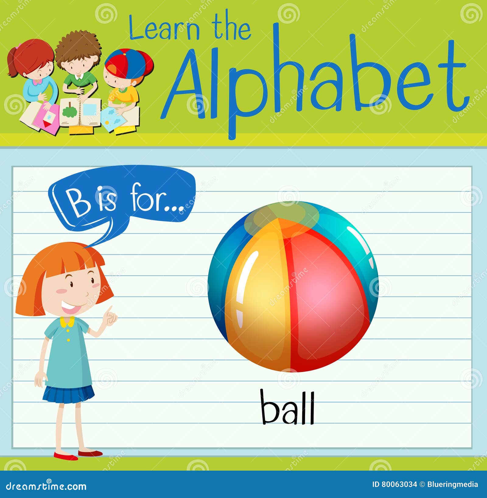 Flashcard Alphabet B is for Ball Stock Vector - Illustration of green ...