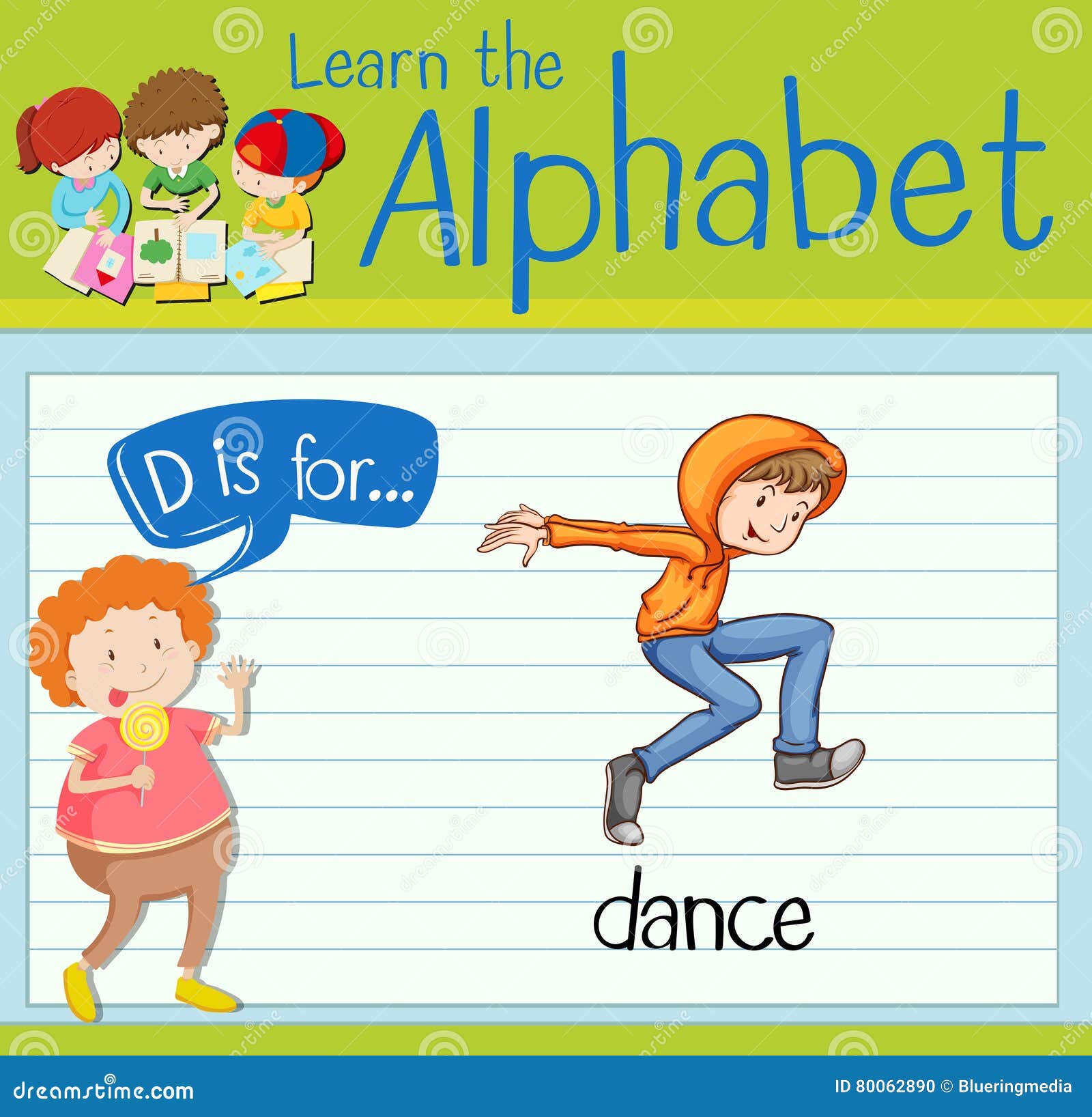 Flashcard Alphabet D is for Dance Stock Vector - Illustration of green ...