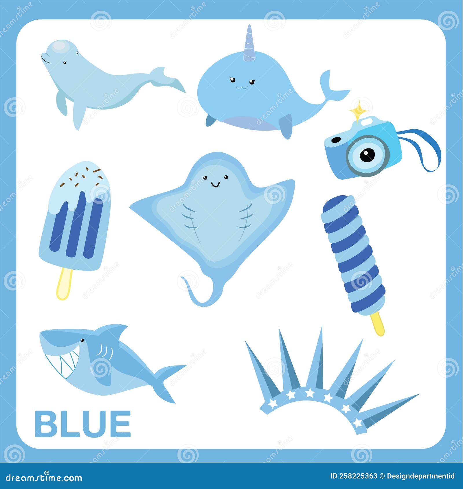 Flashcard of Blue Objects Teaching Kids about Colors Stock Vector ...