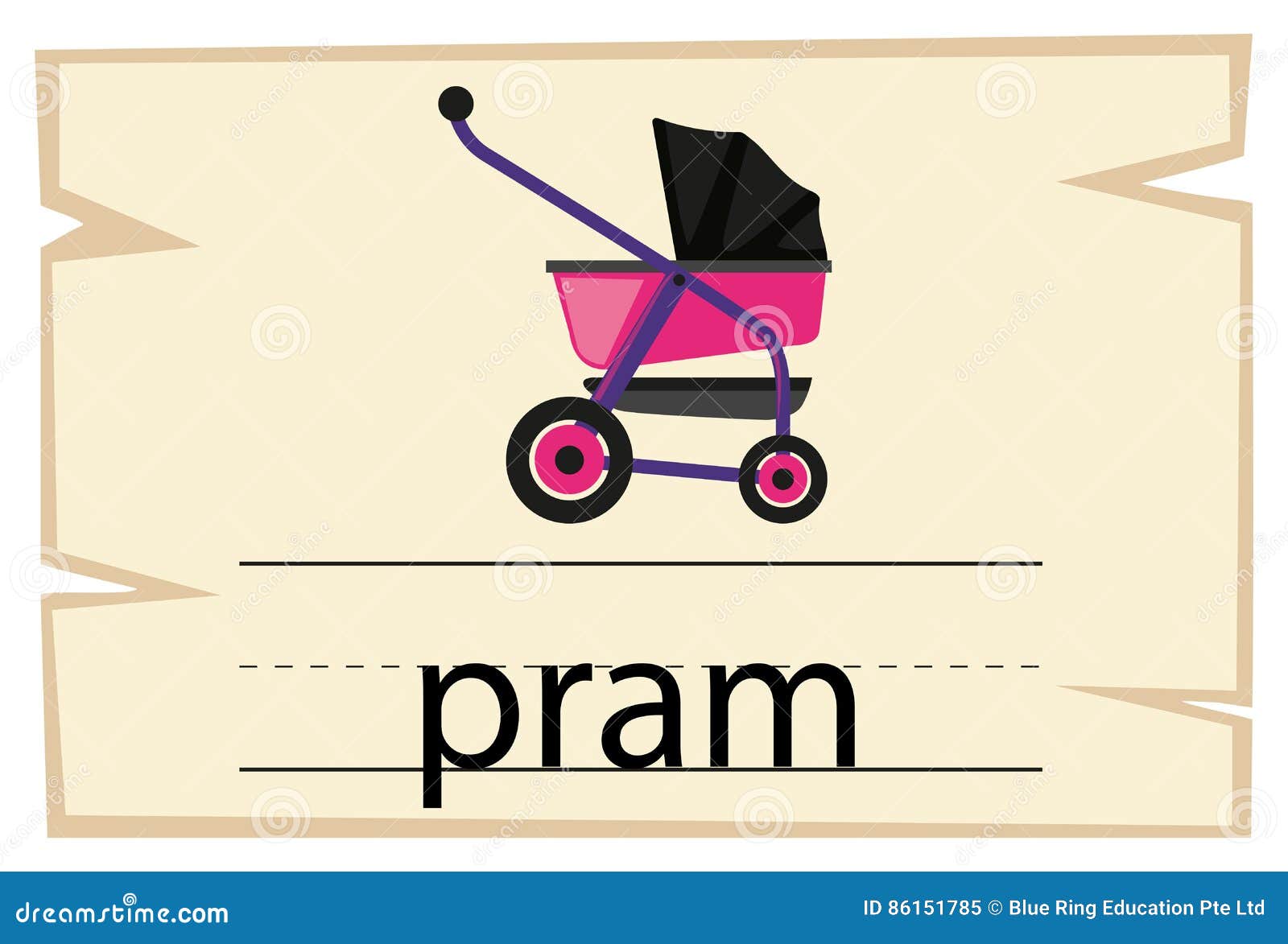 Flashcard Design for Word Pram Stock Vector - Illustration of phonetics ...