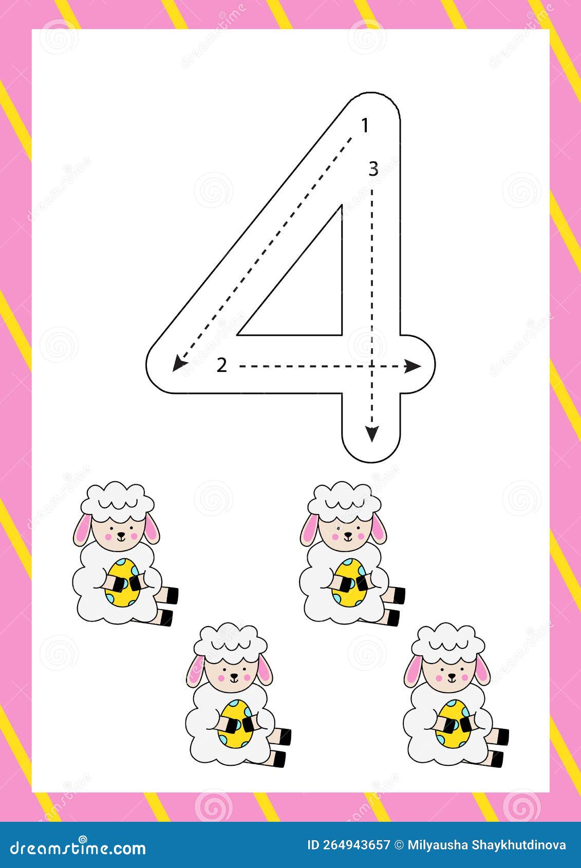 Easter Flashcard How To Write Number Four. Worksheet for Kids Stock ...