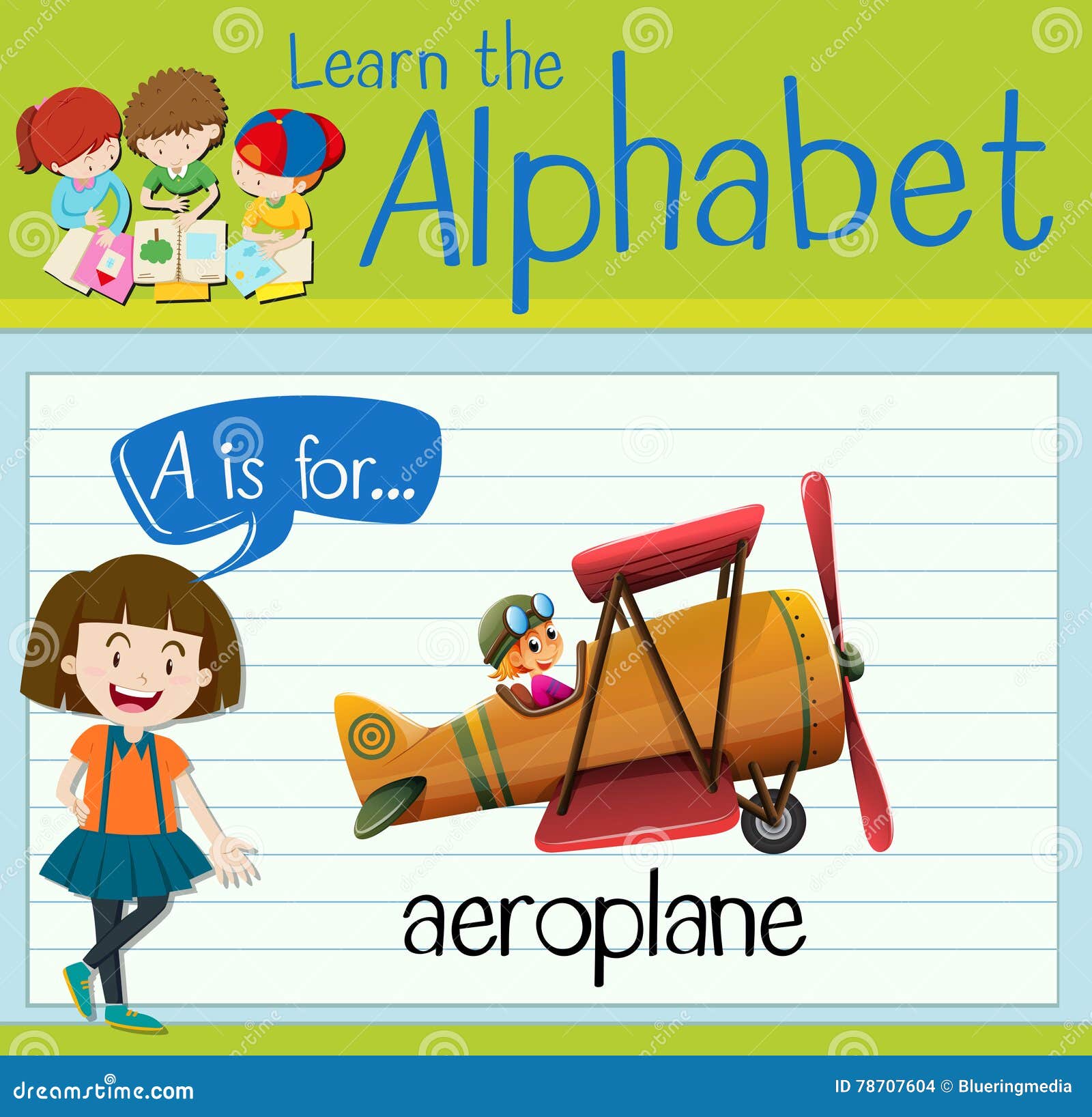 Flashcard Letter a is for Aeroplane Stock Illustration - Illustration ...