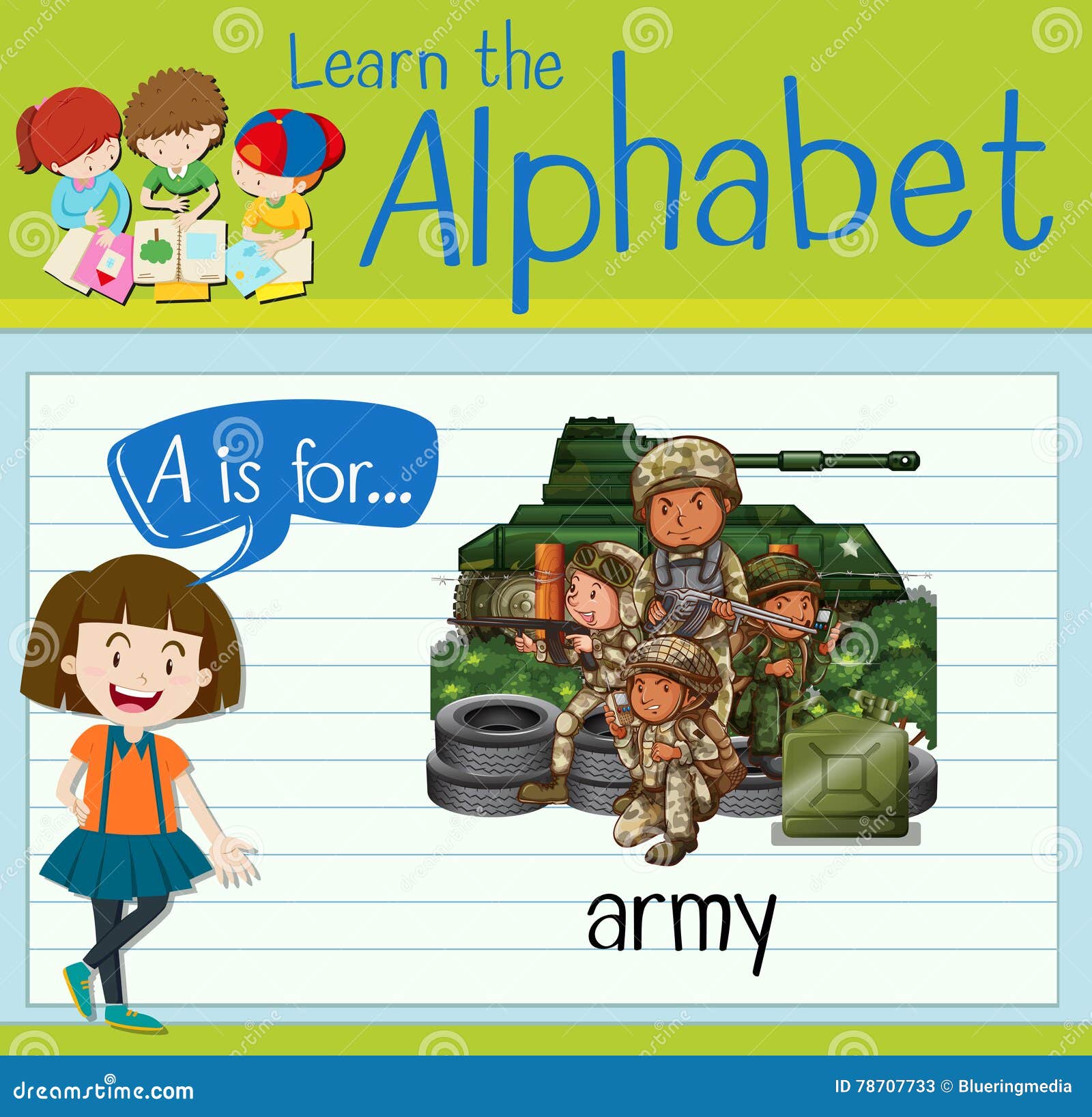 Flashcard Letter a is for Army Stock Illustration - Illustration of ...