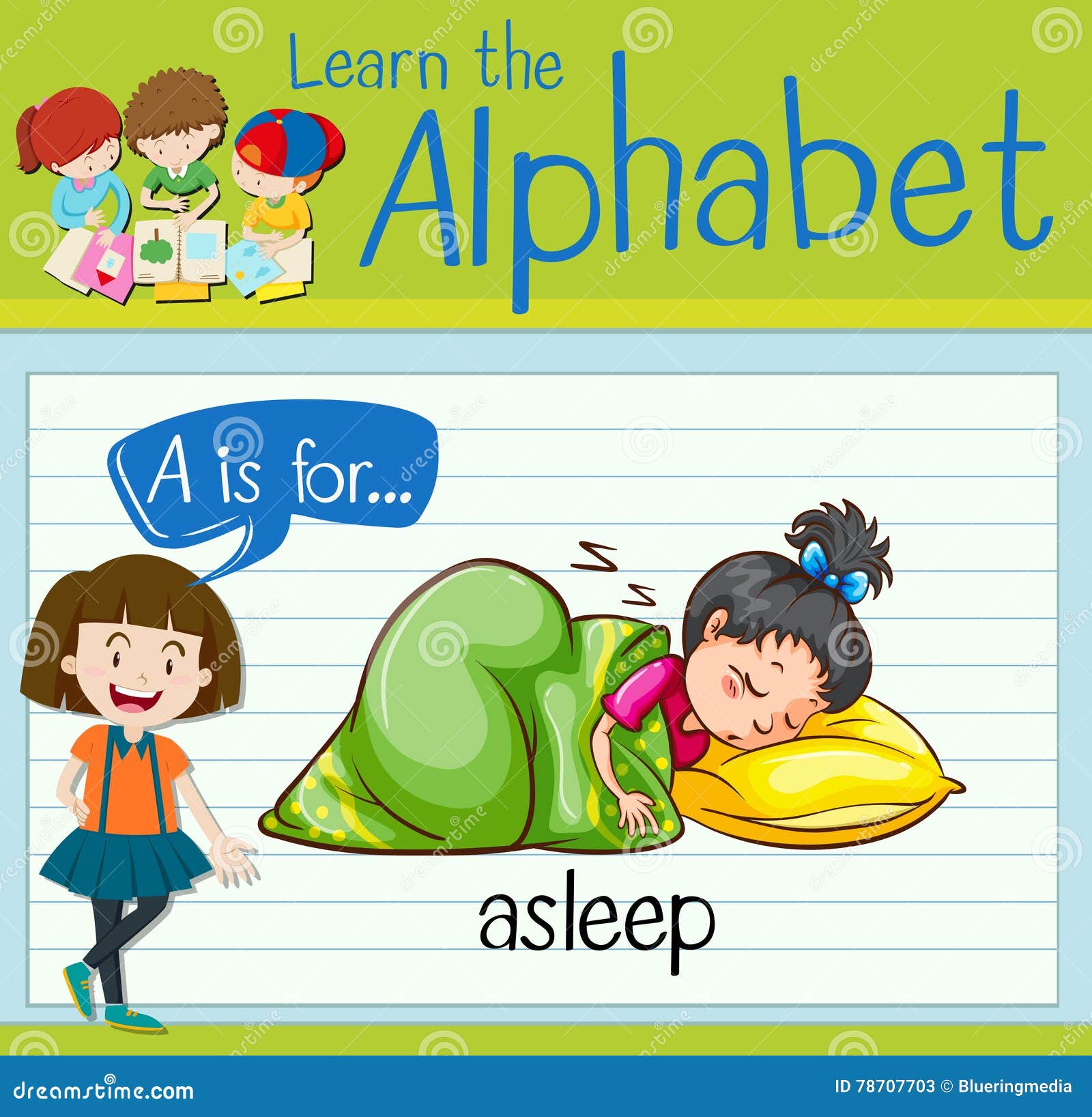 Flashcard Letter a is for Asleep Stock Vector - Illustration of ...