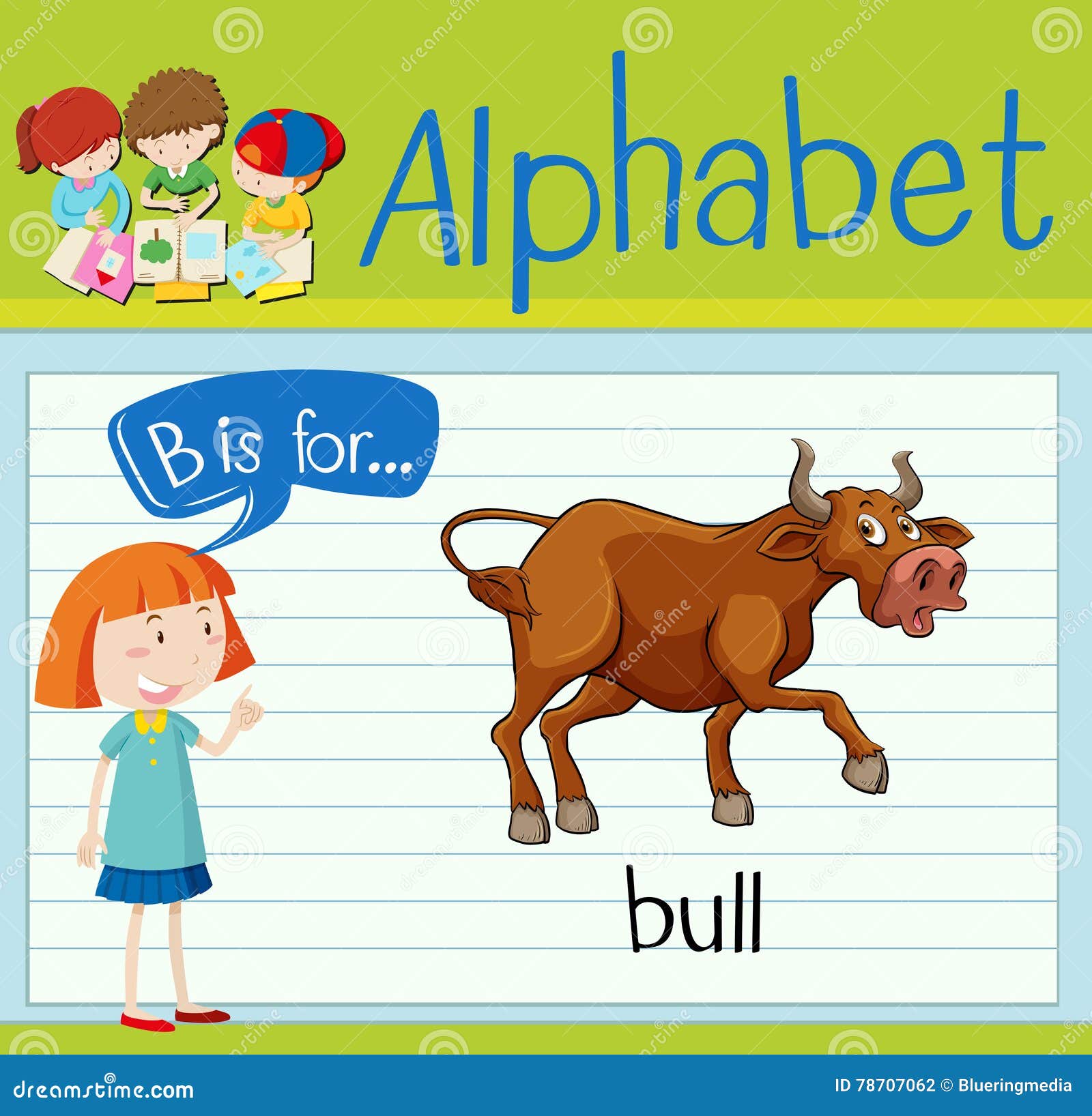 Flashcard Letter B is for Bull Stock Vector - Illustration of graphic ...