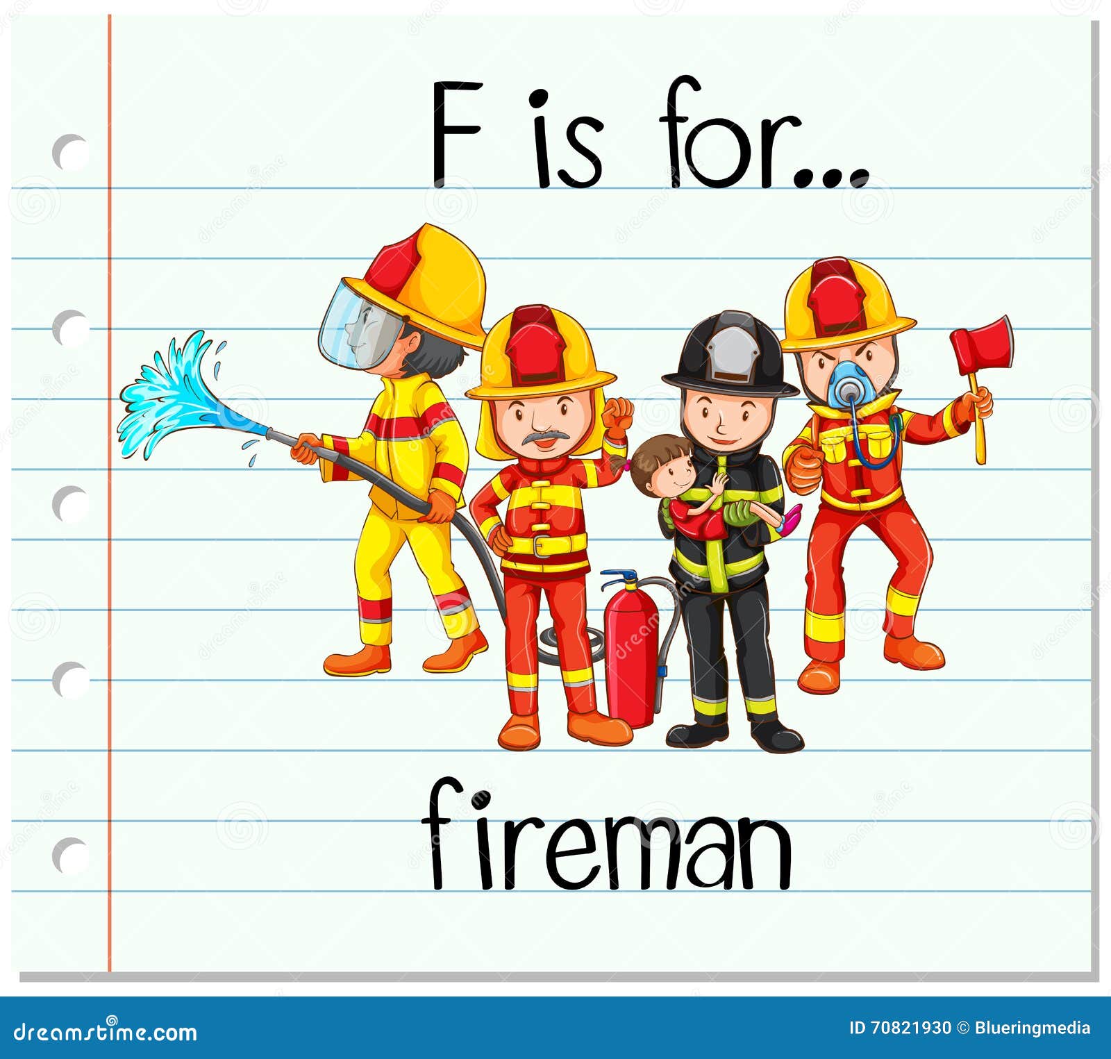 Flashcard Letter F is for Fireman Stock Vector - Illustration of ...