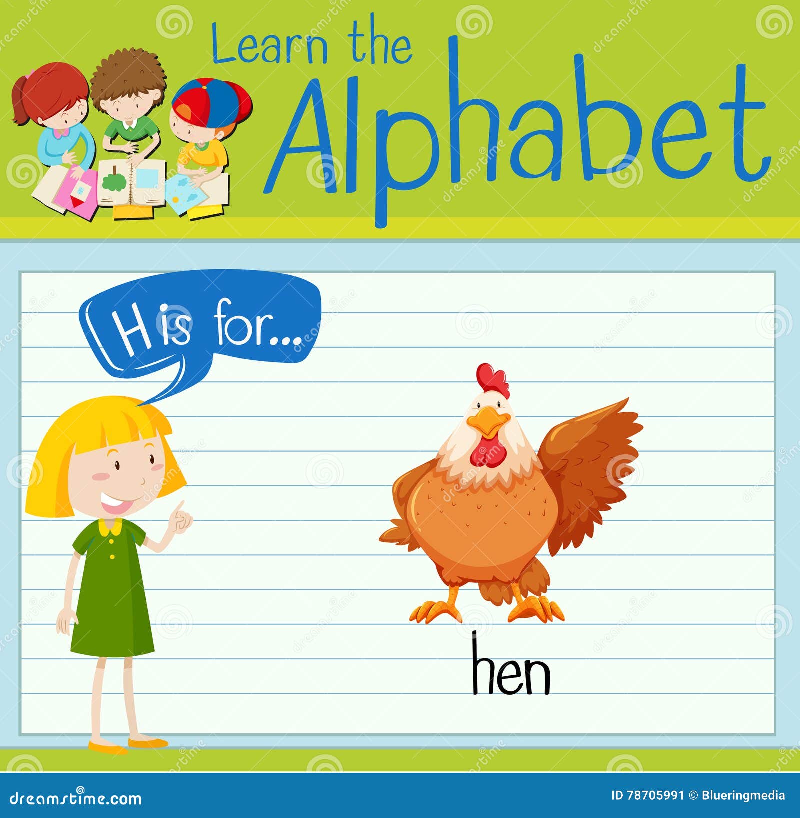 Flashcard Letter H Is For Hen Stock Vector - Illustration of adorable ...