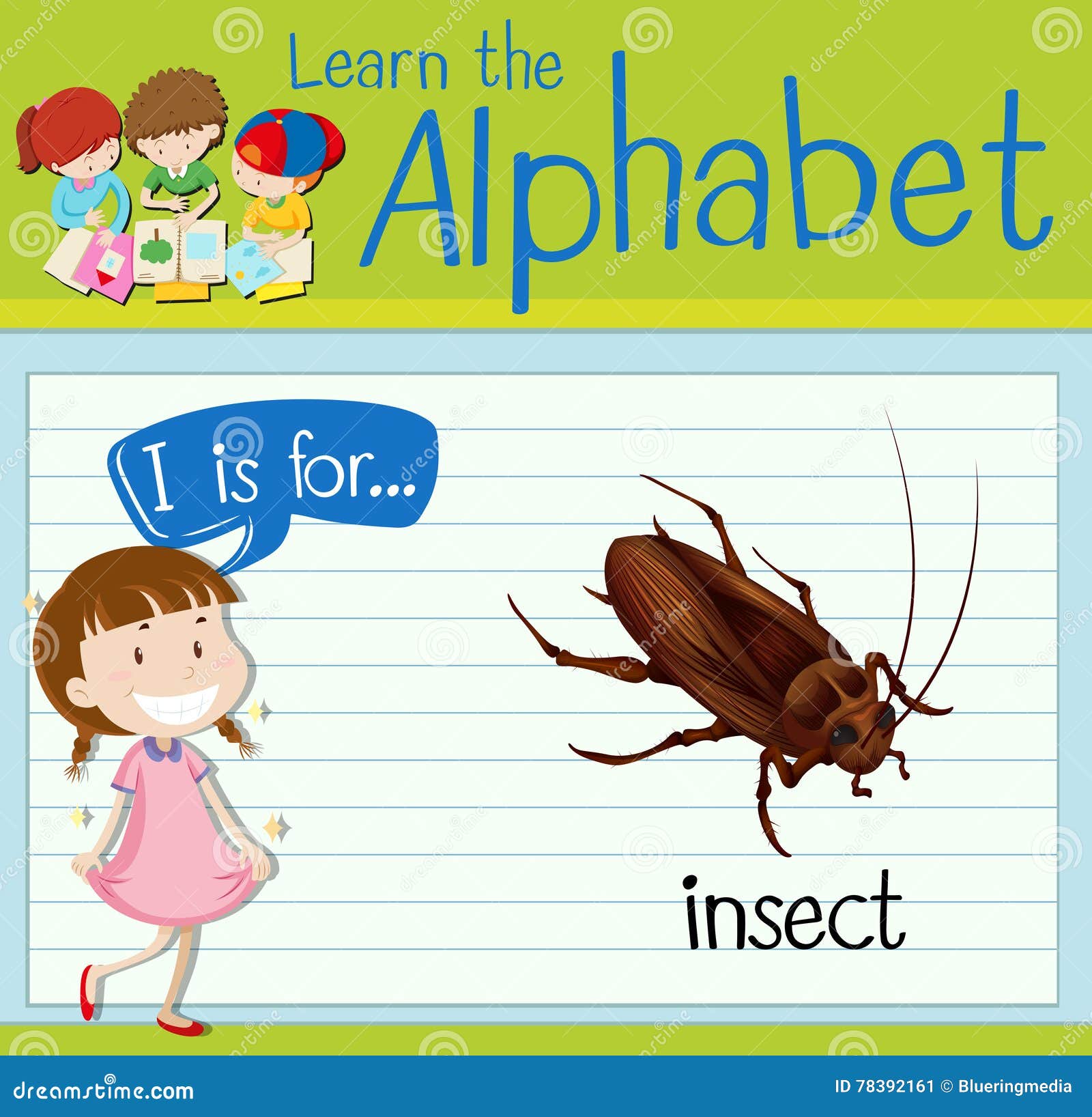 Flashcard Letter I is for Insect Stock Vector - Illustration of kids ...