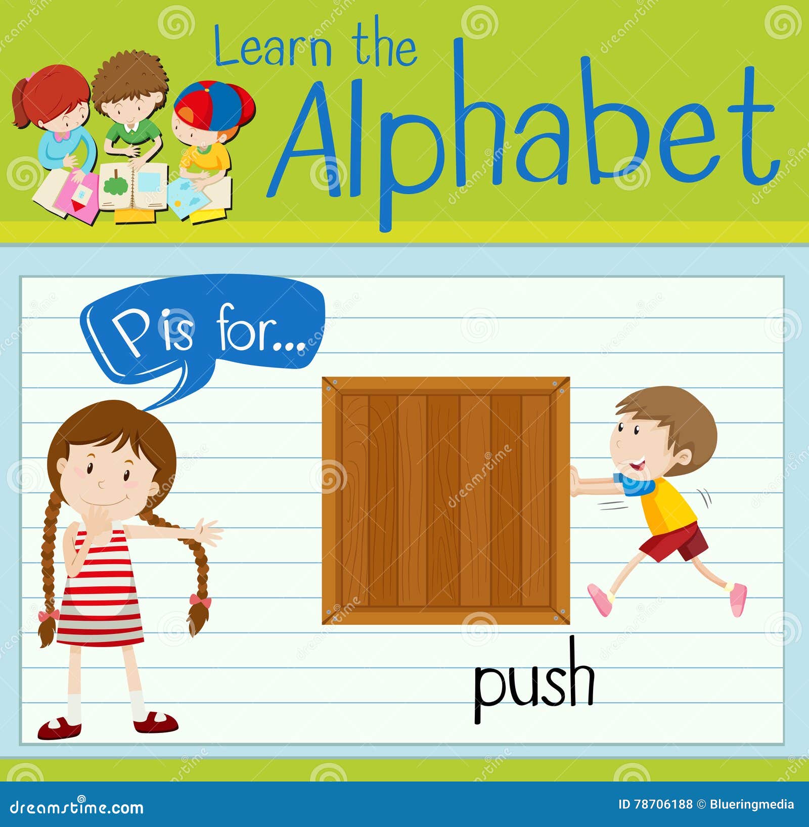 Flashcard Letter P is for Push Stock Vector - Illustration of learning ...
