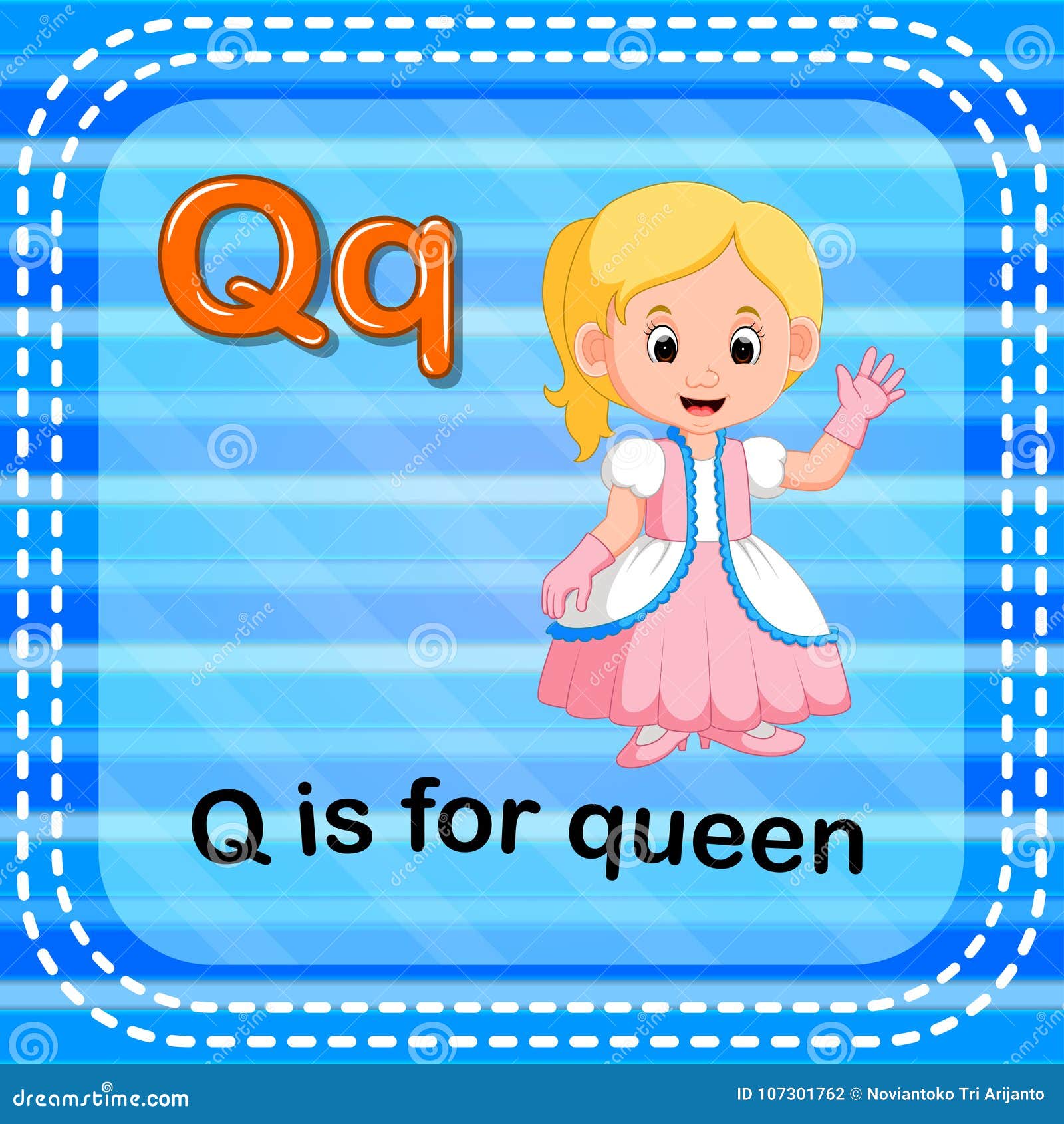 Flashcard Letter Q is for Queen Stock Vector - Illustration of adorable ...