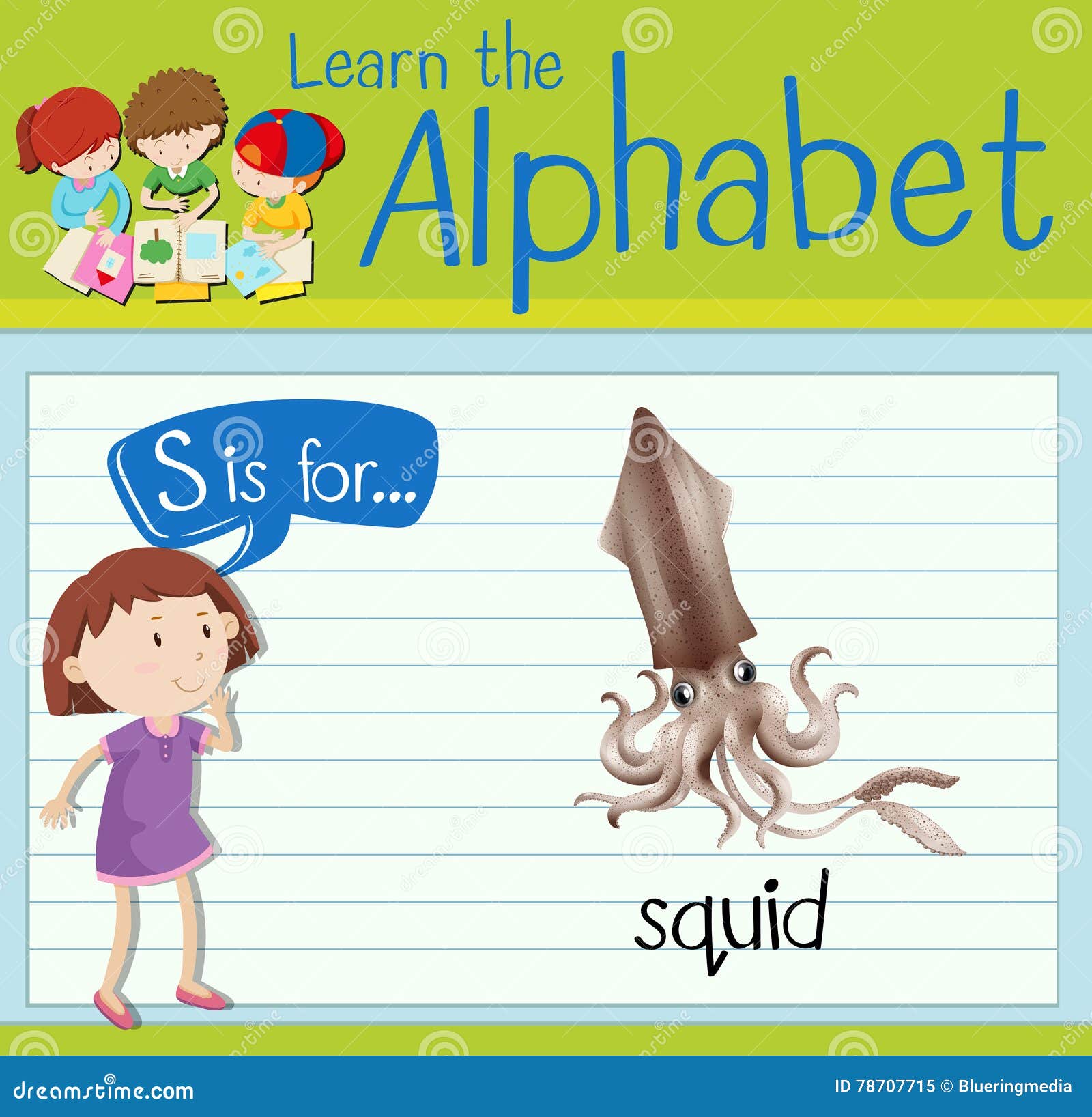 Flashcard Letter S is for Squid Stock Vector - Illustration of squid ...