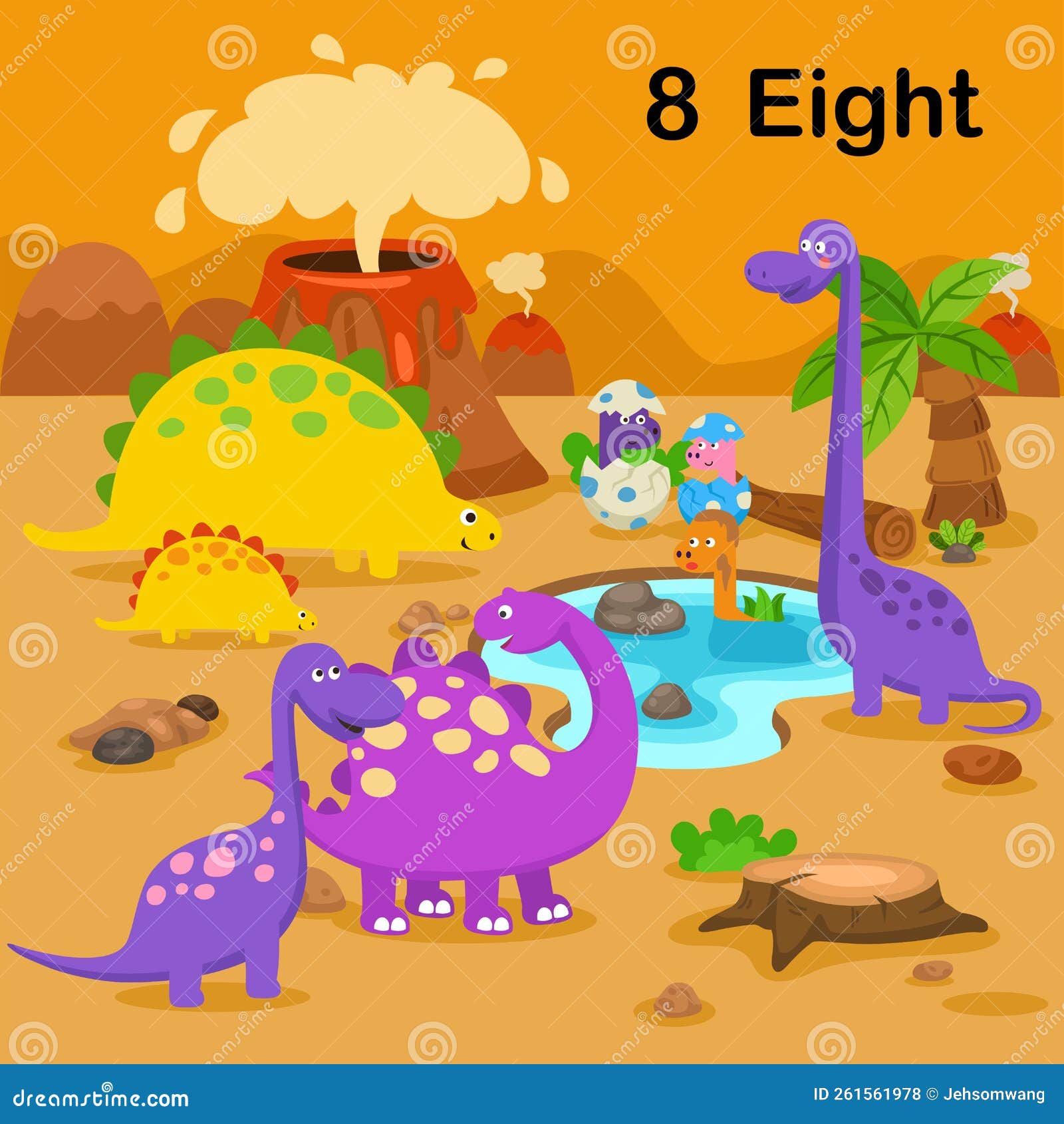 Number 6. Six Dinosaur (Brachiosaurus) . Cartoon Vector | CartoonDealer ...