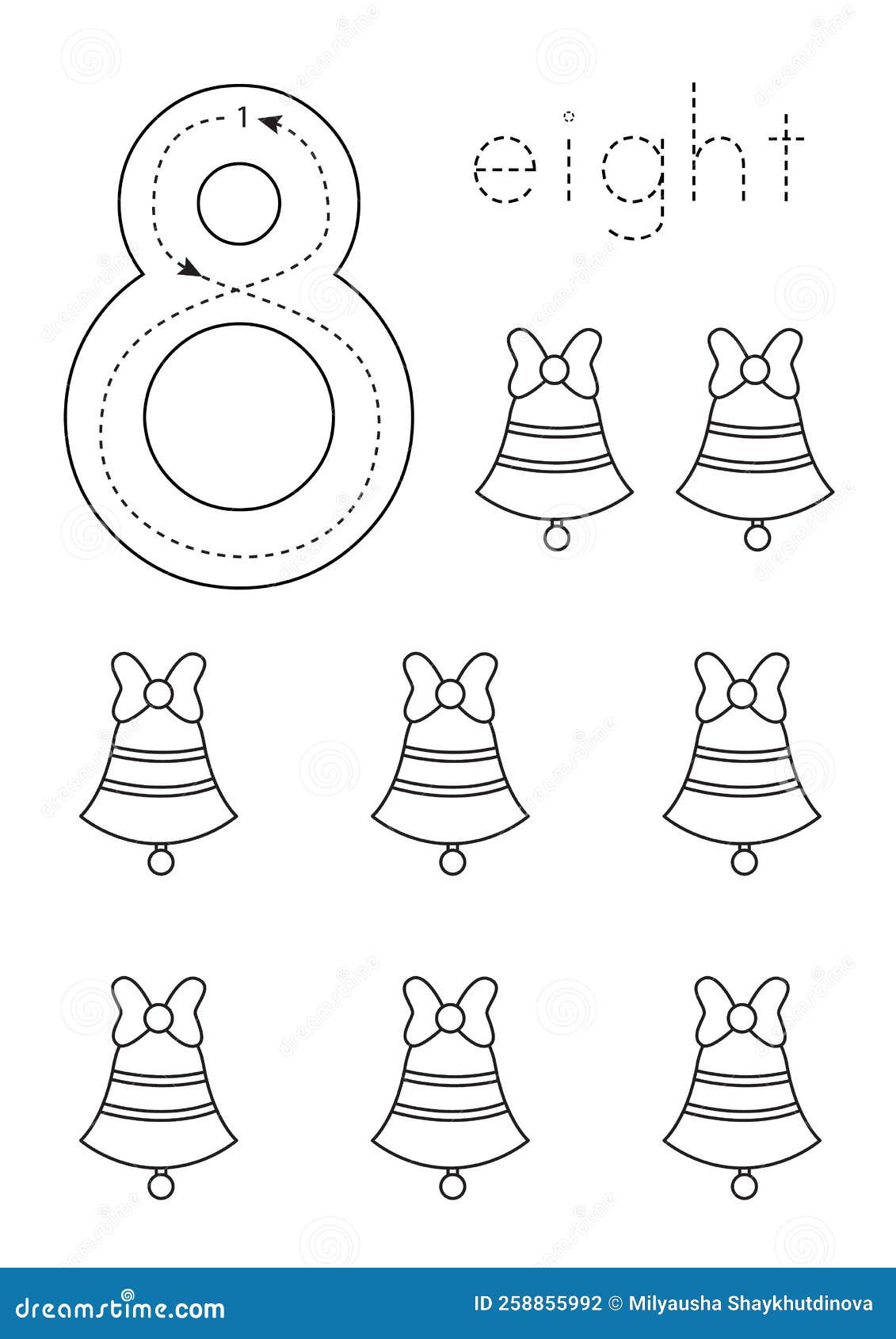 Flashcard Number Eight. Preschool Worksheet. Christmas Bells Stock ... Flashcard Number Eight. Preschool Worksheet. Christmas Bells Stock ...