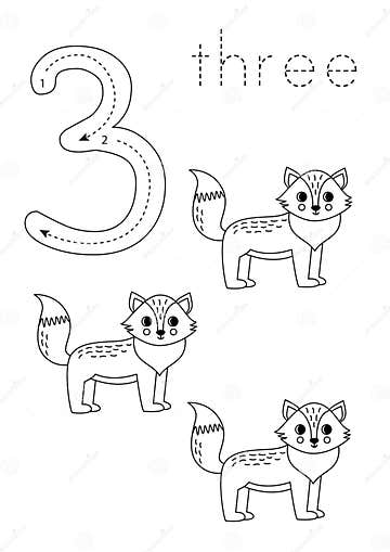 Flashcard Number 3. Preschool Worksheet. Cute Cartoon Foxes Stock ... Flashcard Number 3. Preschool Worksheet. Cute Cartoon Foxes Stock ...