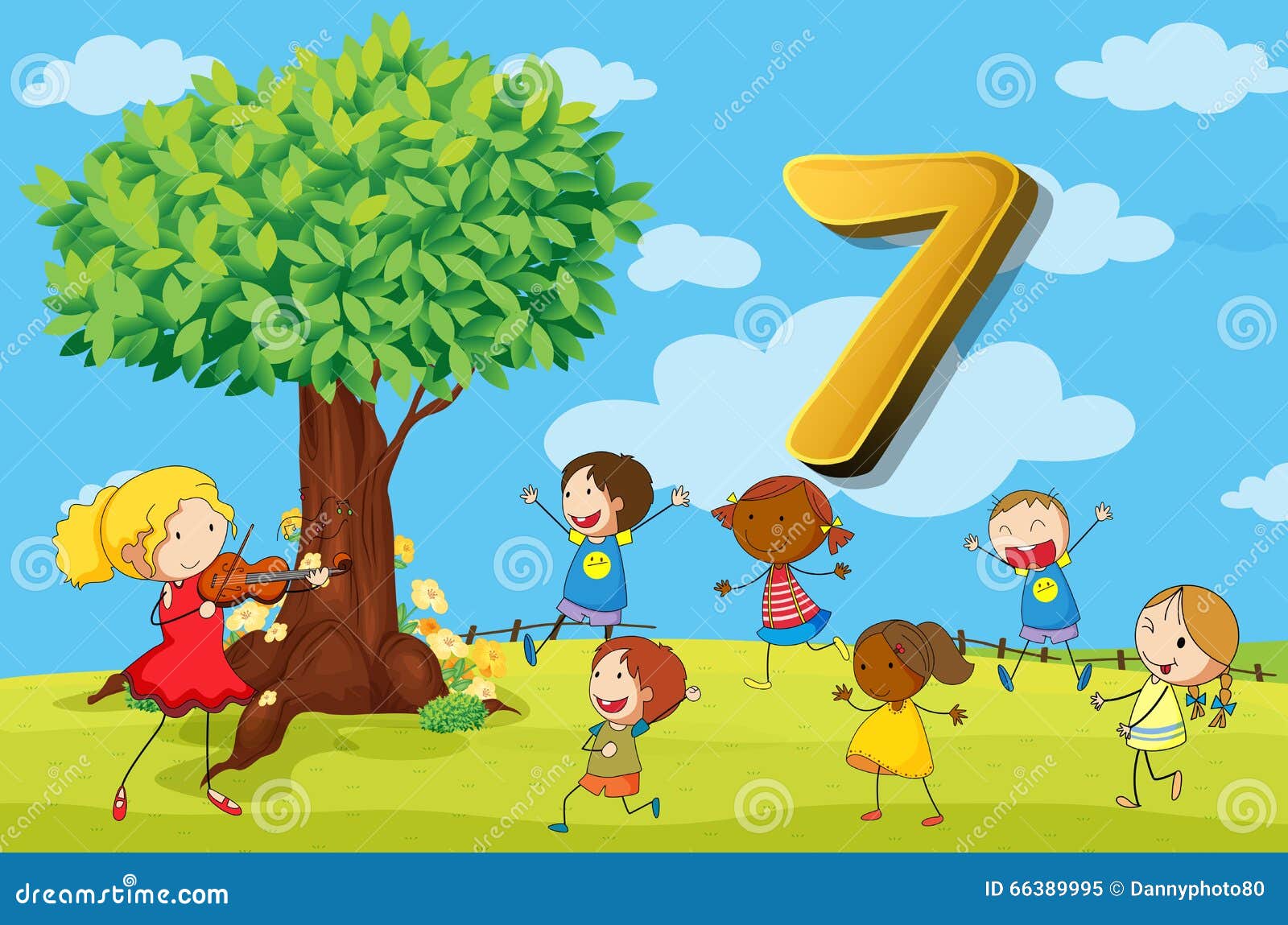 Flashcard Number 7 with Seven Children in the Park Stock Vector ...