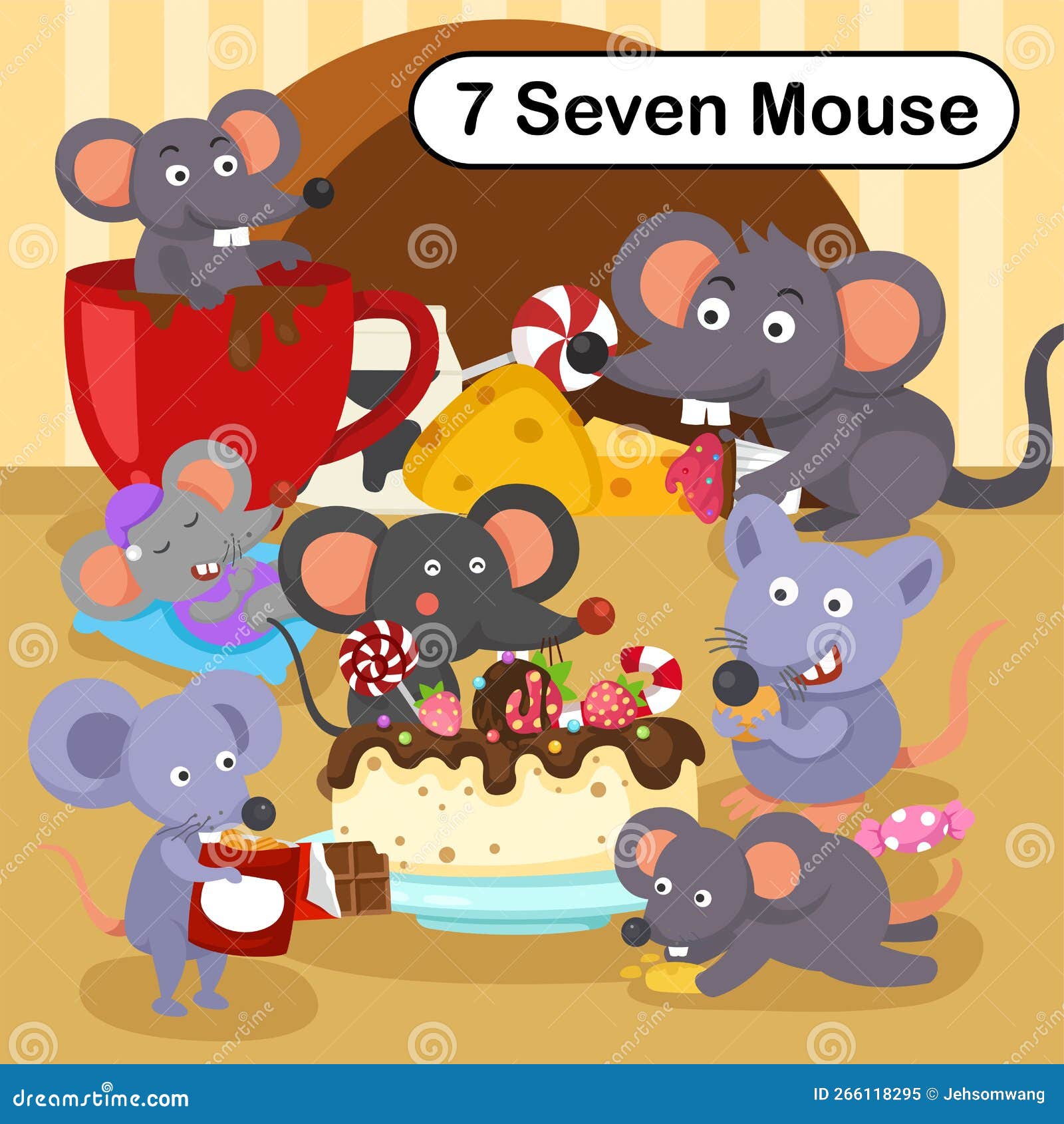 Flashcard Number Seven with 7 Mouse Learning for Kid Stock Vector ...
