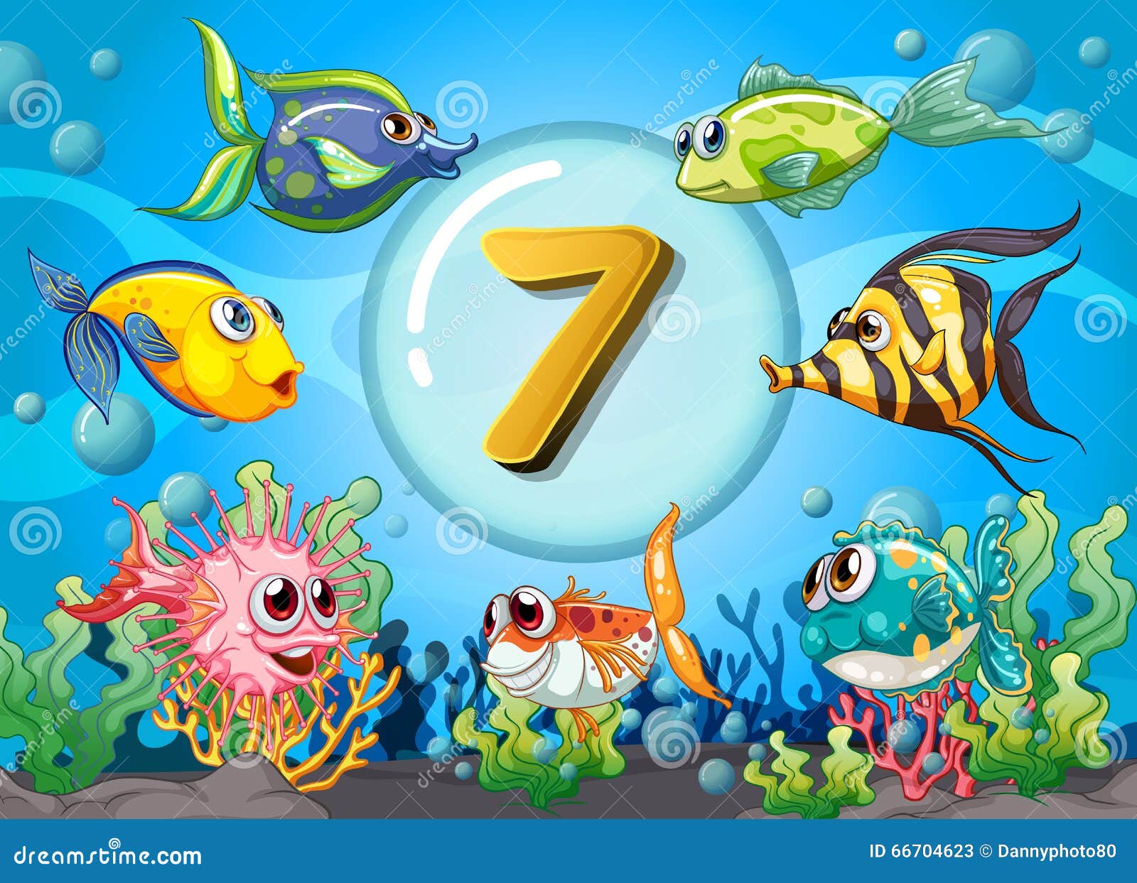 Flashcard Number Seven Wit 7 Fish Underwater Stock Vector ... Flashcard Number Seven Wit 7 Fish Underwater Stock Vector ...
